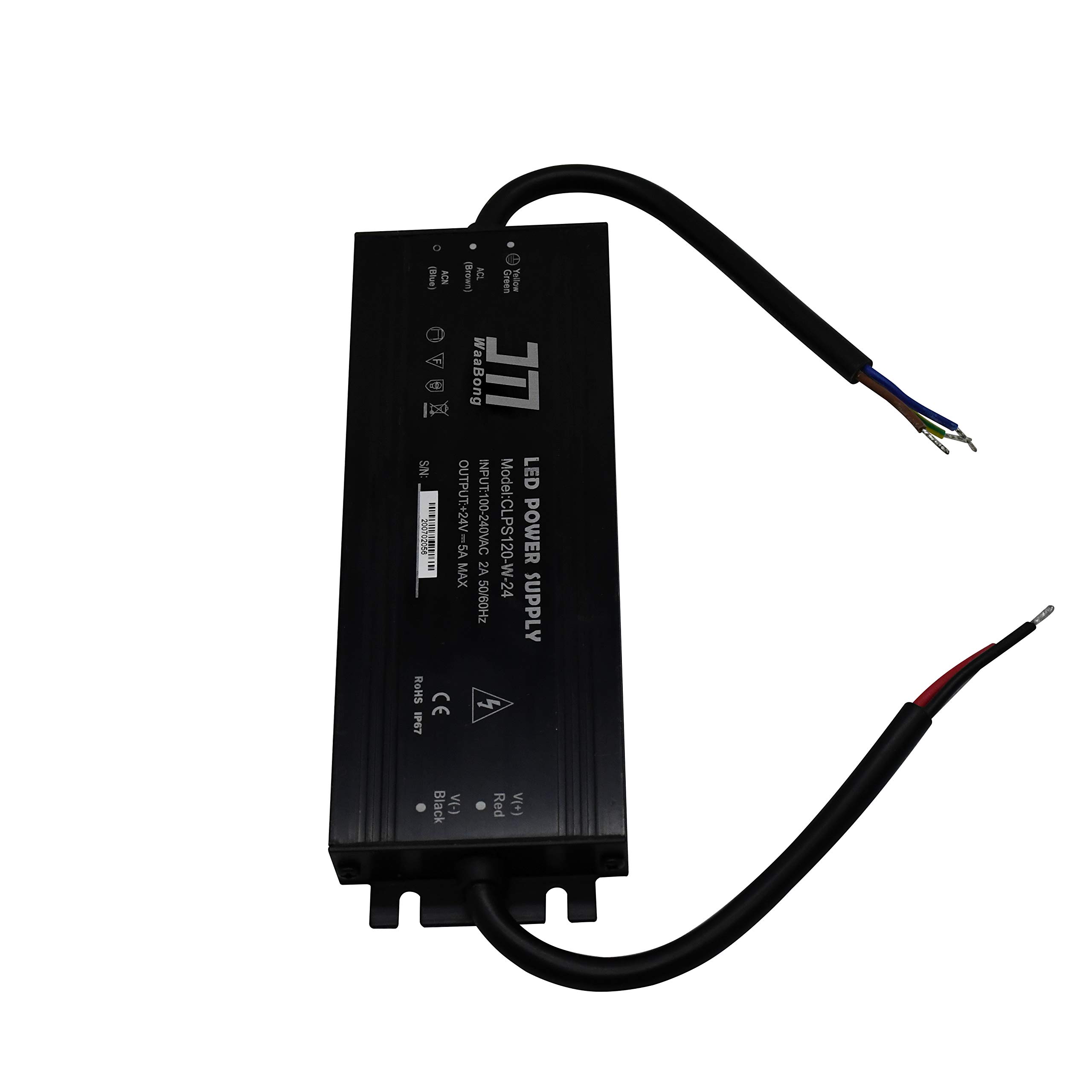 18mm 120W Waterproof Power Supply 24V 5A IP67 LED Driver 24VDC Aluminum ...