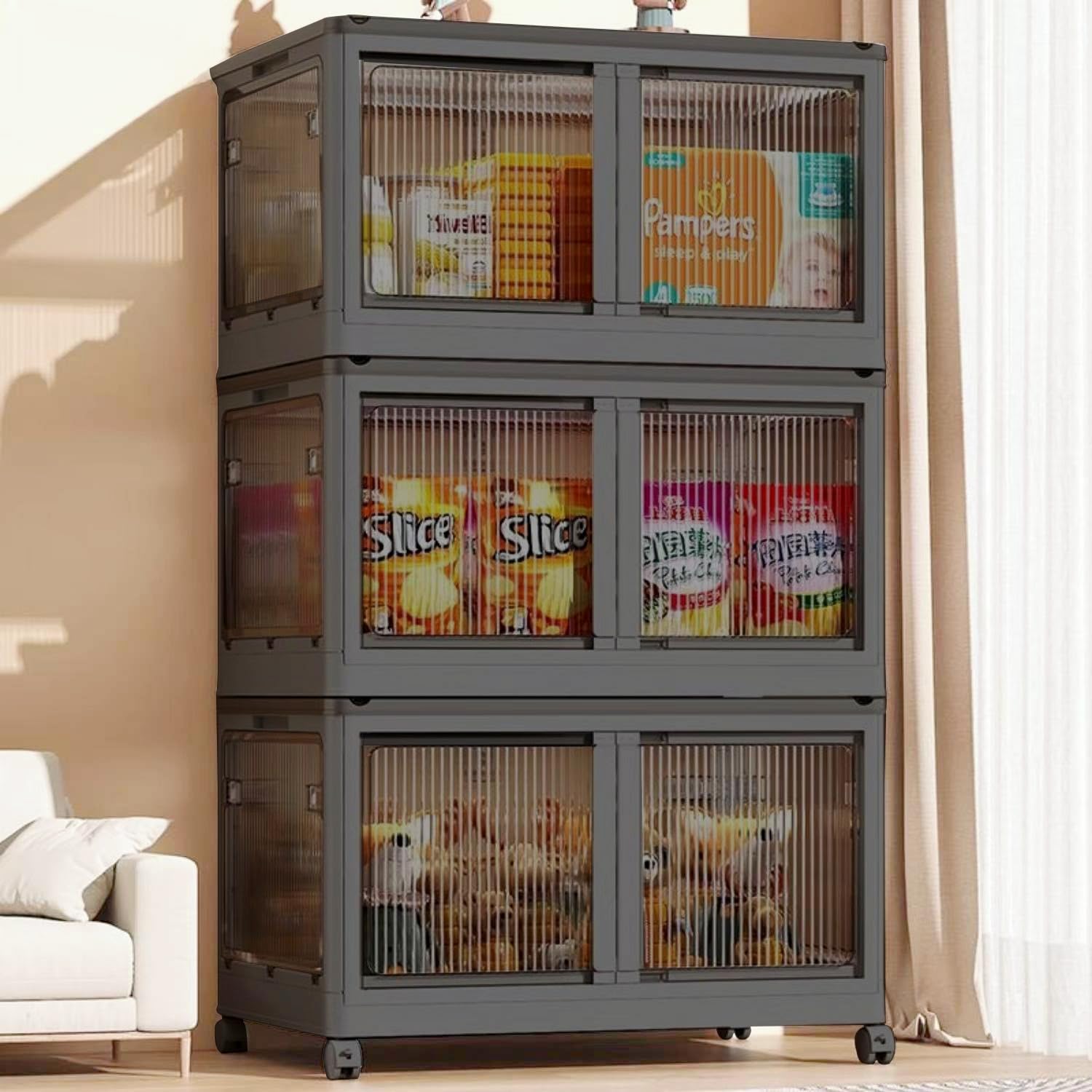 SAILUN 3 Pack 25 Gal Black Stackable Collapsible Storage Bins with Lids ...