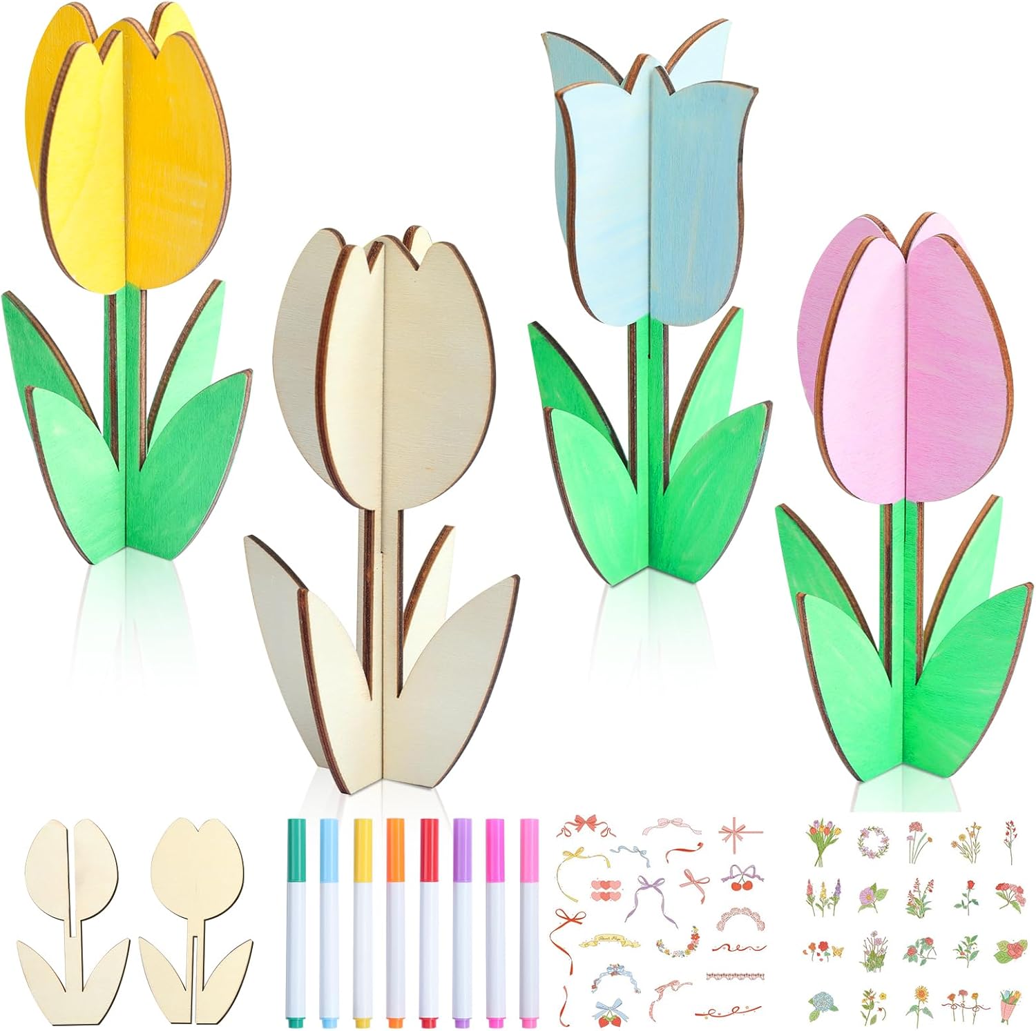 Amazon.com: BAPHILE 24 Pack DIY Wood Tulips, Paint and Decorate Wooden ...