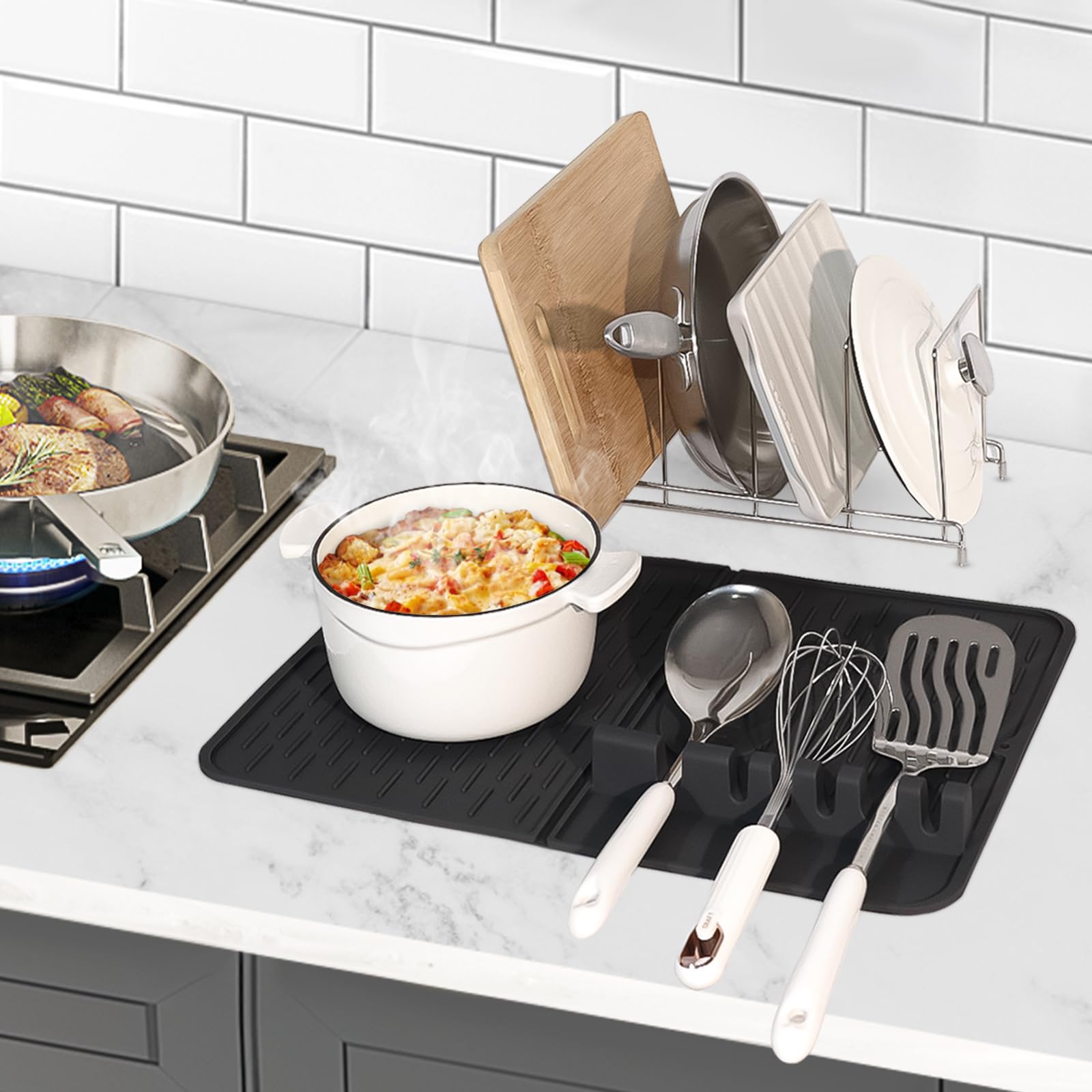 Amazon.com - Utensil Rest Combo, Spoon Rest Silicone Mat & Pot Lid ...