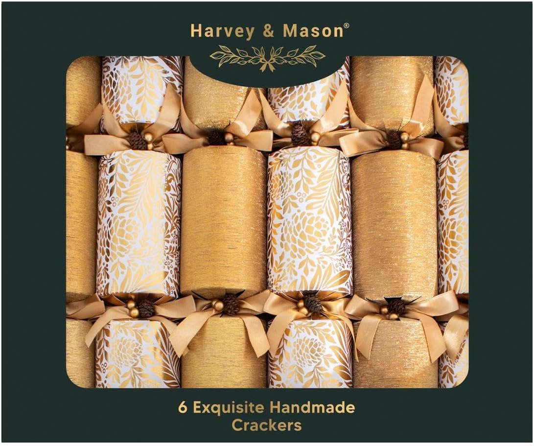 Harvey & Mason Pack of 6 Exquisite Gold Glitter Christmas Crackers - 13 ...