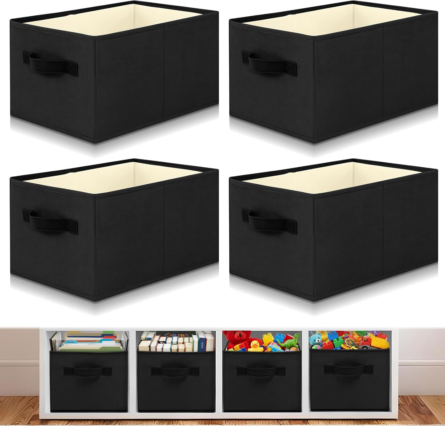 Amazon.com: Yinder 4 Pcs Cube Storage Bin Black 14''x10''x8'' Storage ...