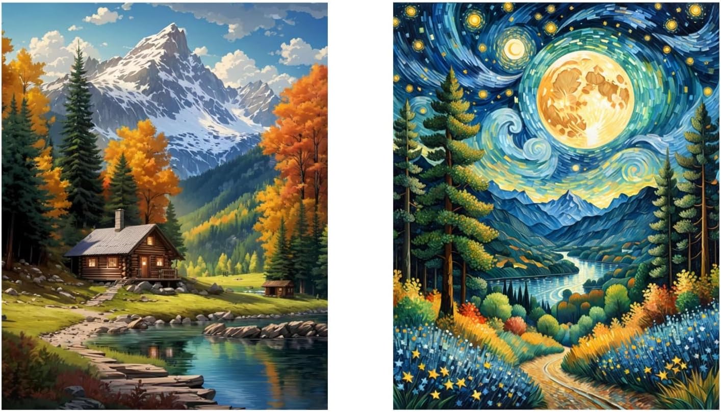 Amazon.com: 2 Pack Mountain Paint By Numbers Kit For Adults Beginner ...