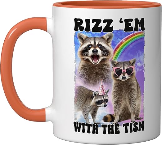 Amazon.com | Rizz 'Em With The 'Tism Raccoon Ceramic Mug, Orange/White ...