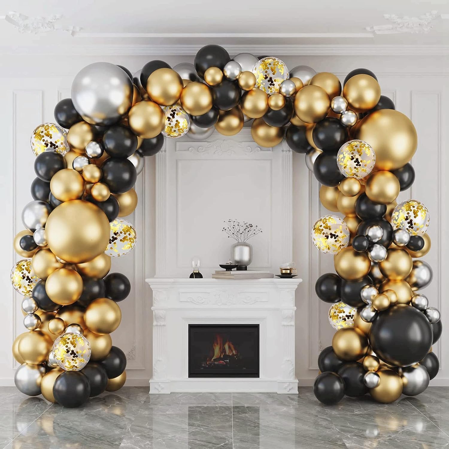 Black Gold Balloons Arch Kit-127pcs Black Gold Silvery Metallic and ...