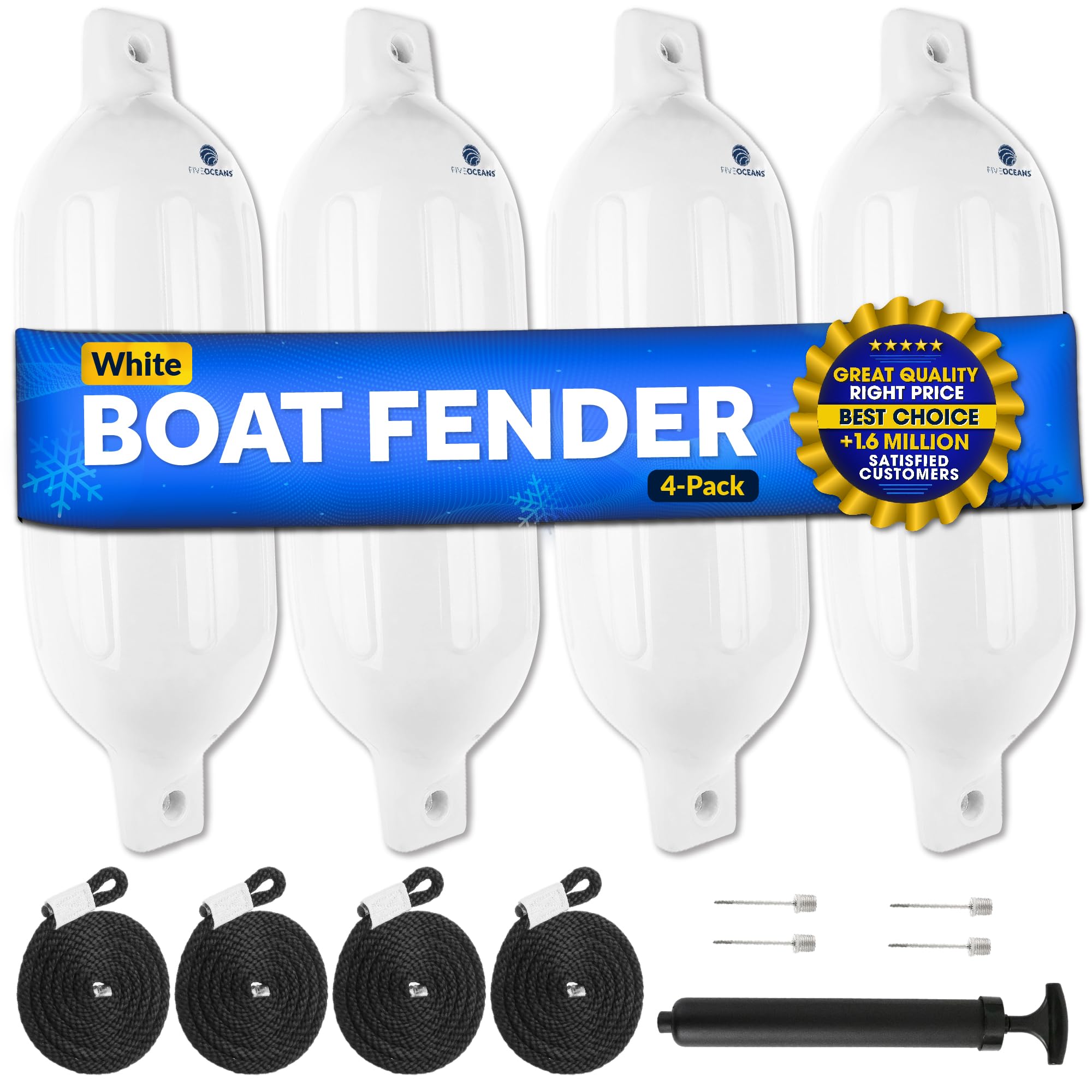 Snapklik.com : 4-Pack Boat Fenders - 6.5 X 23-Inch, White - Boat ...