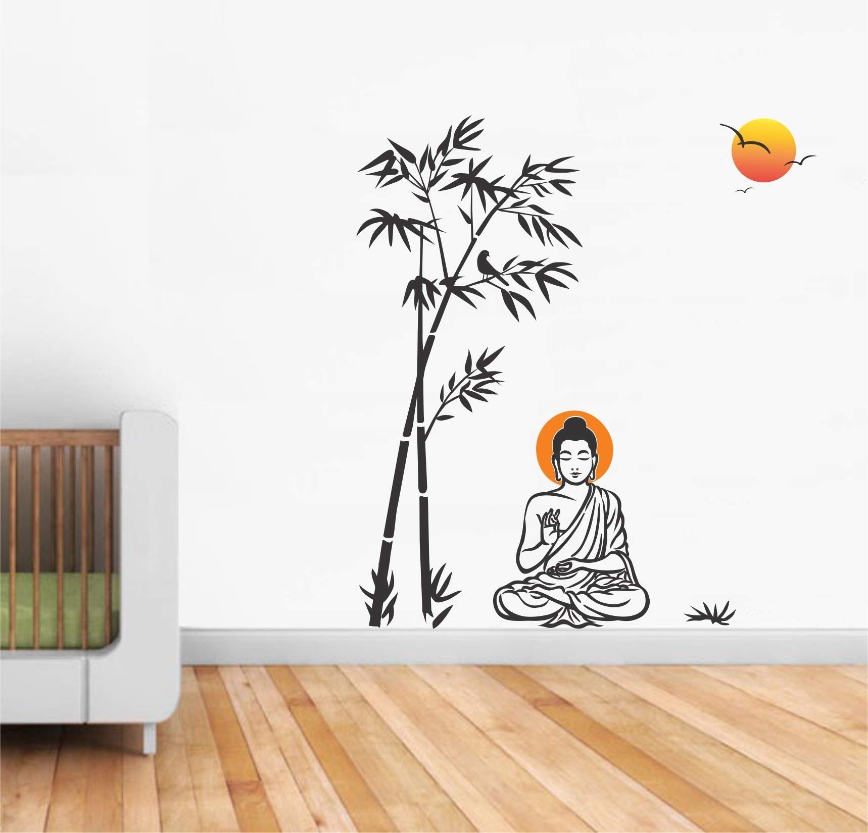 Buy Asmi Collections Wall Stickers Meditating God Buddha Under Bamboo ...
