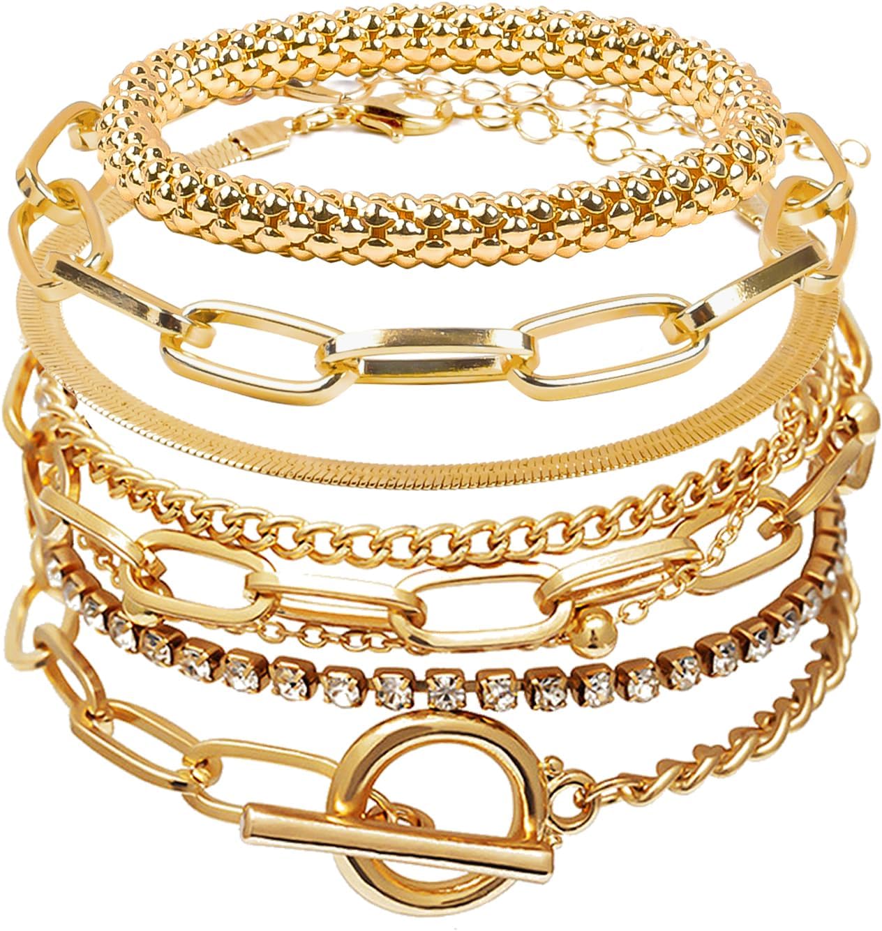 Amazon.com: kasnow Boho Gold Chain Bracelets Set Layered Chain ...