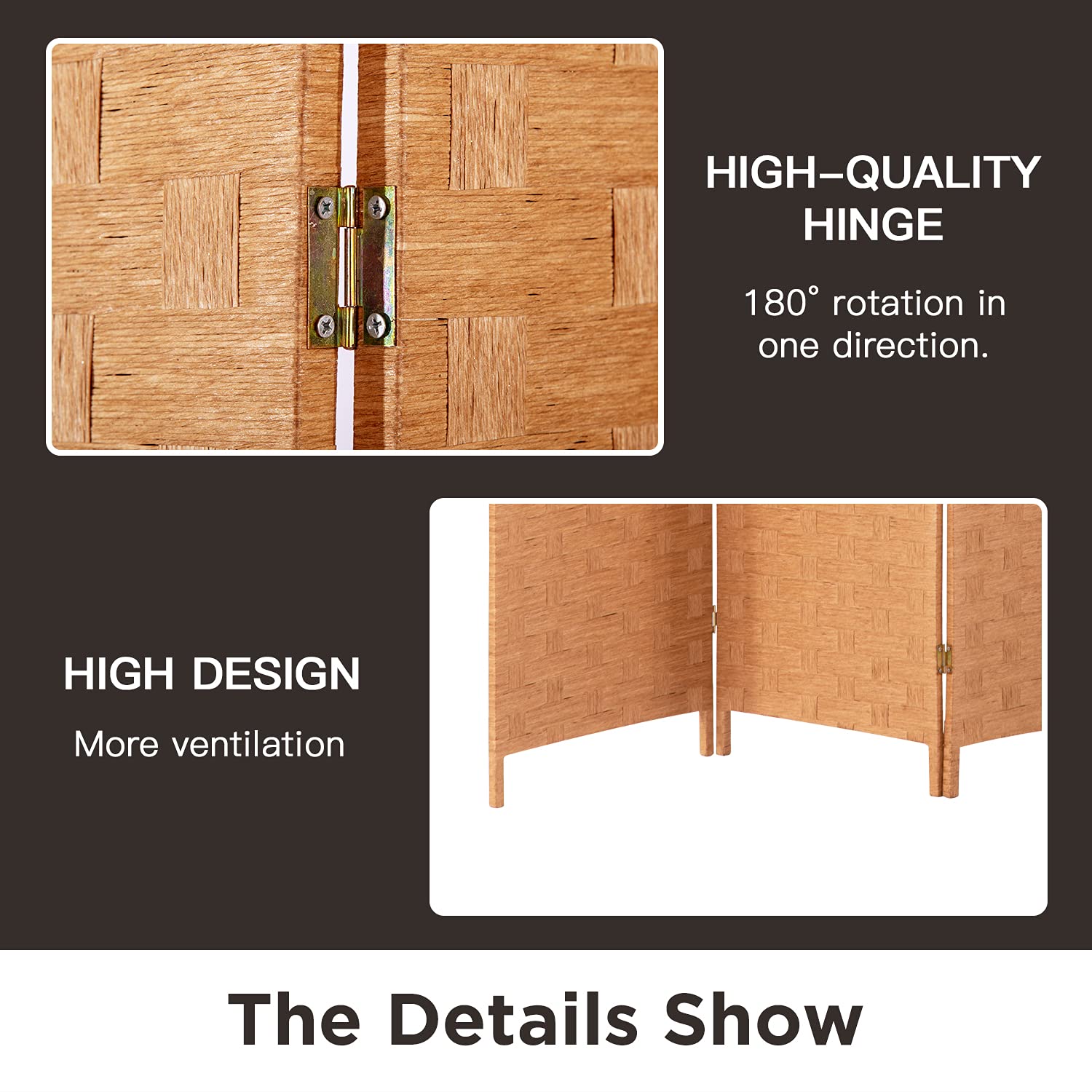 Snapklik.com : Wood Mesh Woven Design 4 Panel Folding Wooden Screen ...