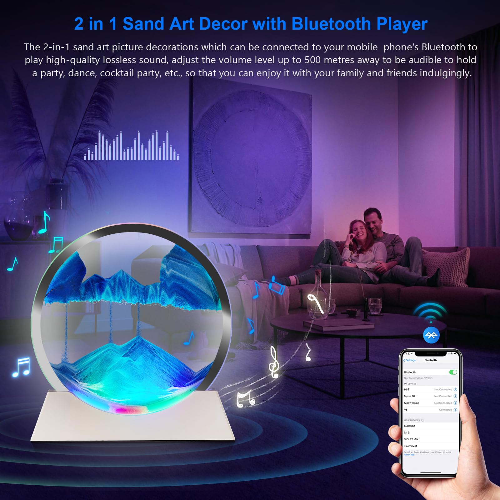 KOKBNR Moving Sand Art Picture Bluetooth Speaker Wireless Rechargeable ...
