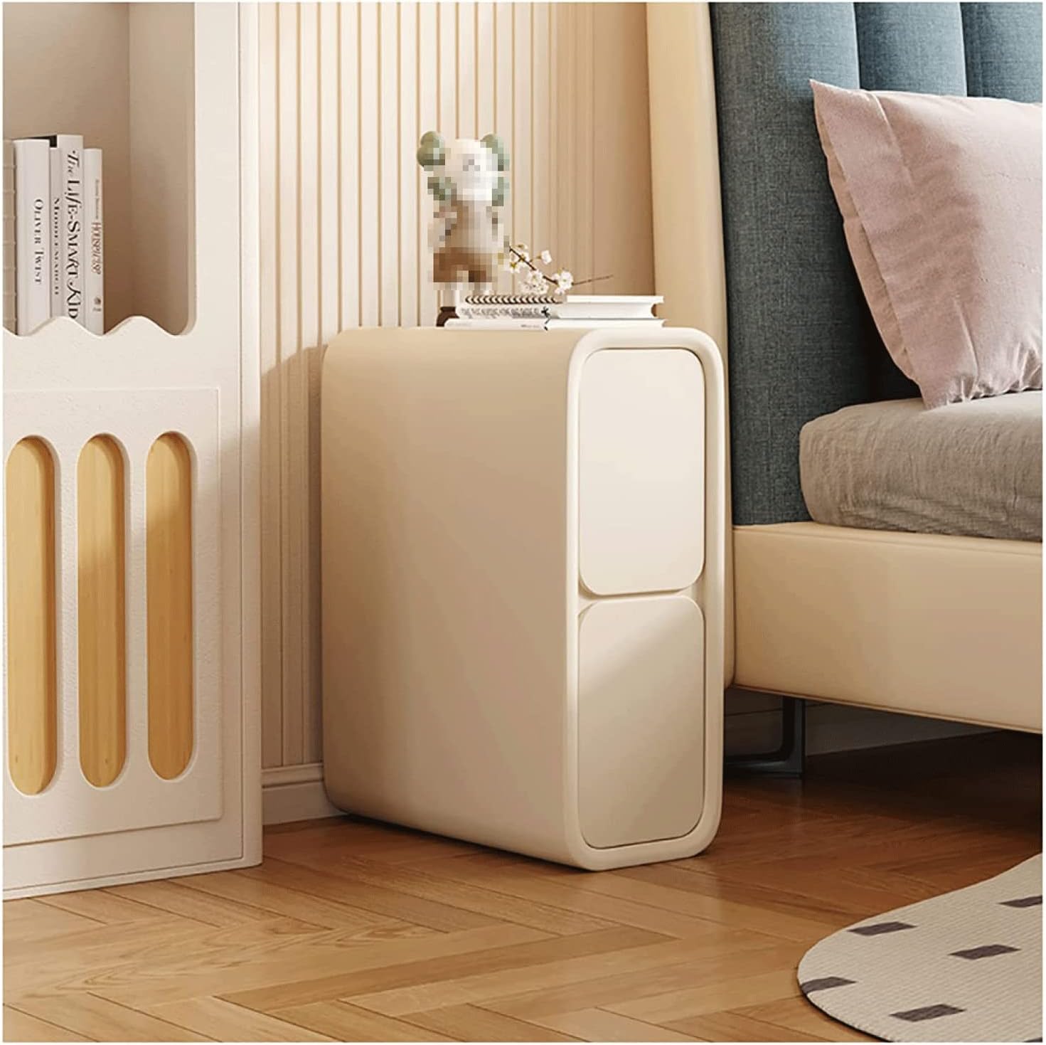 SYALEO Modern Slim Bedside Table with 2 Drawers, Microfiber Leather ...