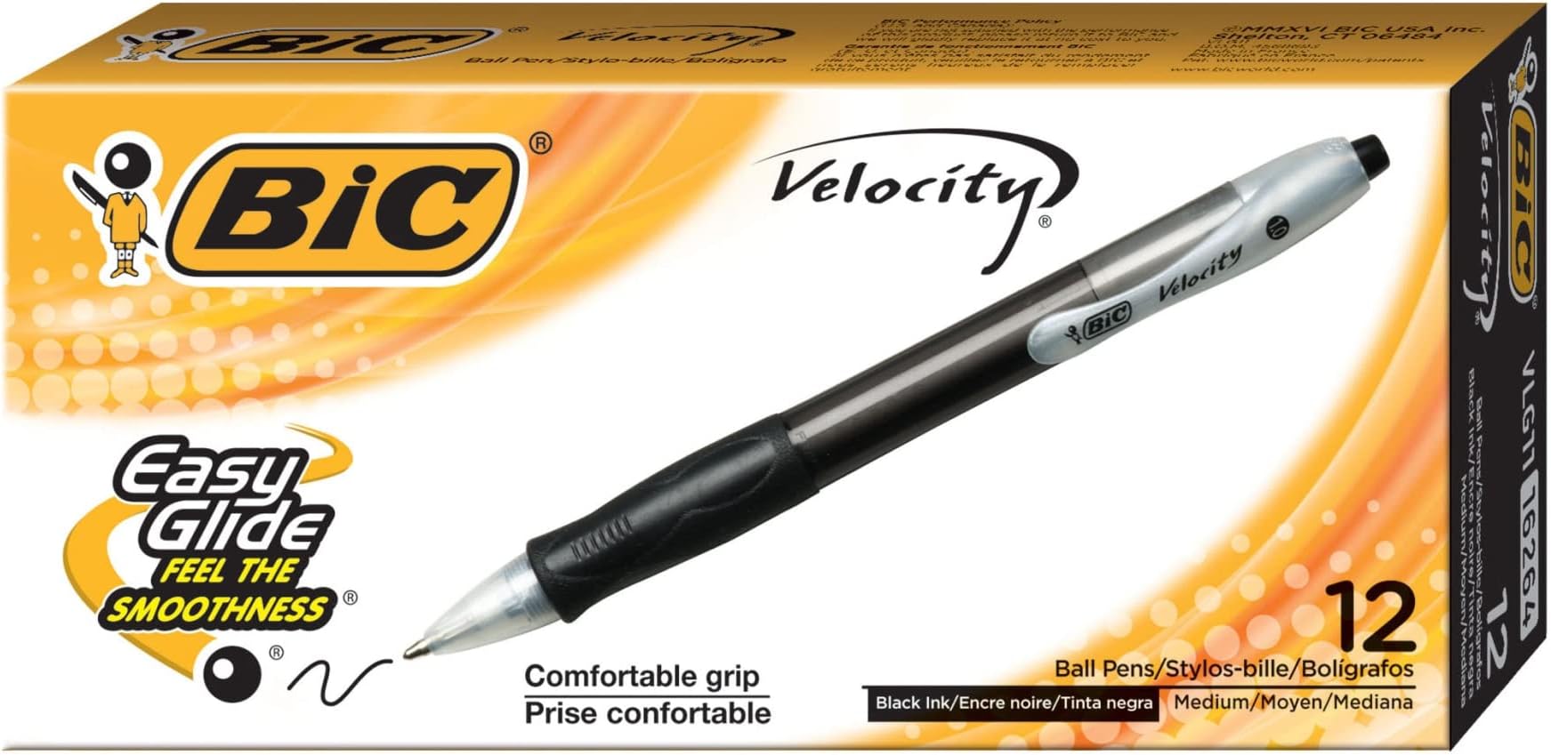 BIC Velocity Retractable Ballpoint Pen, Medium Point (1.0mm), Black, 12 ...