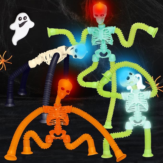 Amazon.com: Halloween LED Skeleton Pop Tubes Light Up 4 Pcs Halloween ...