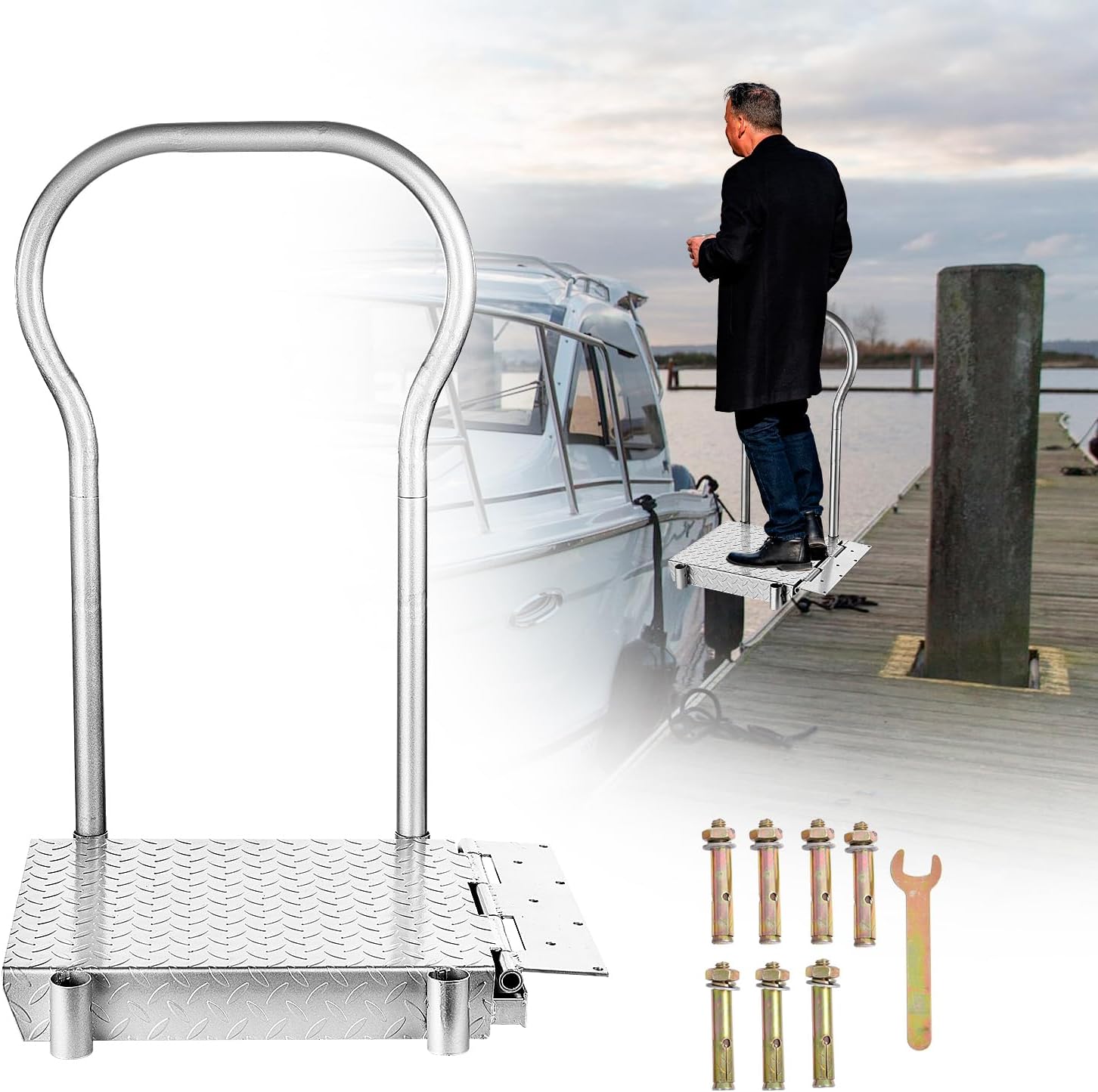 Foldable Boat Boarding Platform with Handrail, 500LB Capacity Heavy ...