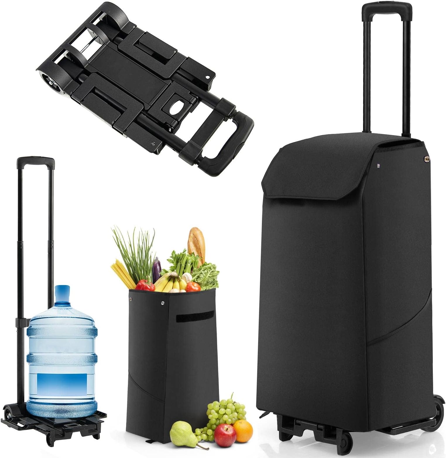 COSTWAY 2 in 1 Foldable Shopping Trolley, 3 Height Adjustable Portable ...