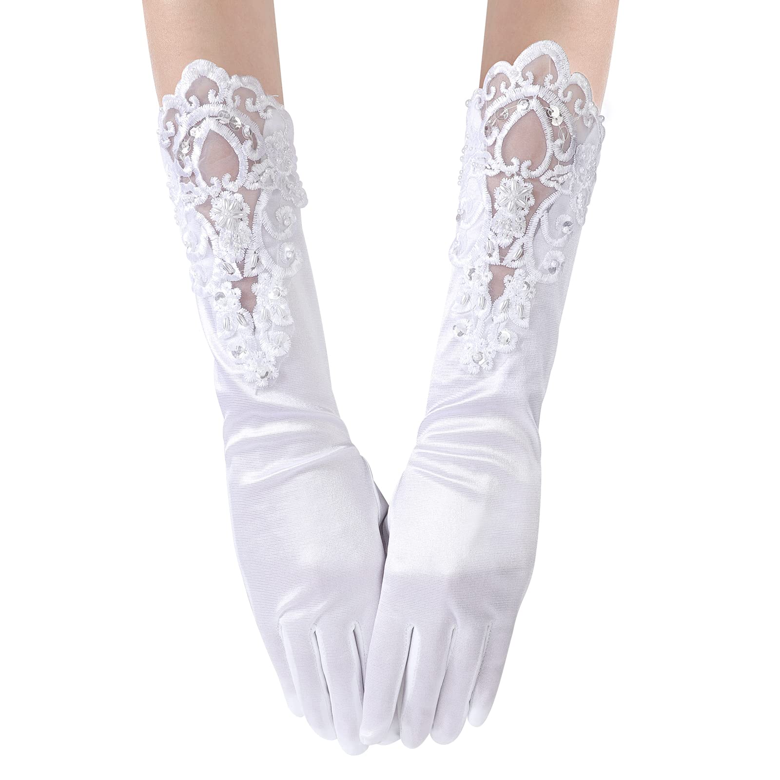 Amazon.com: Vspek Women's Bridal Long White Elbow Satin Gloves, Women ...
