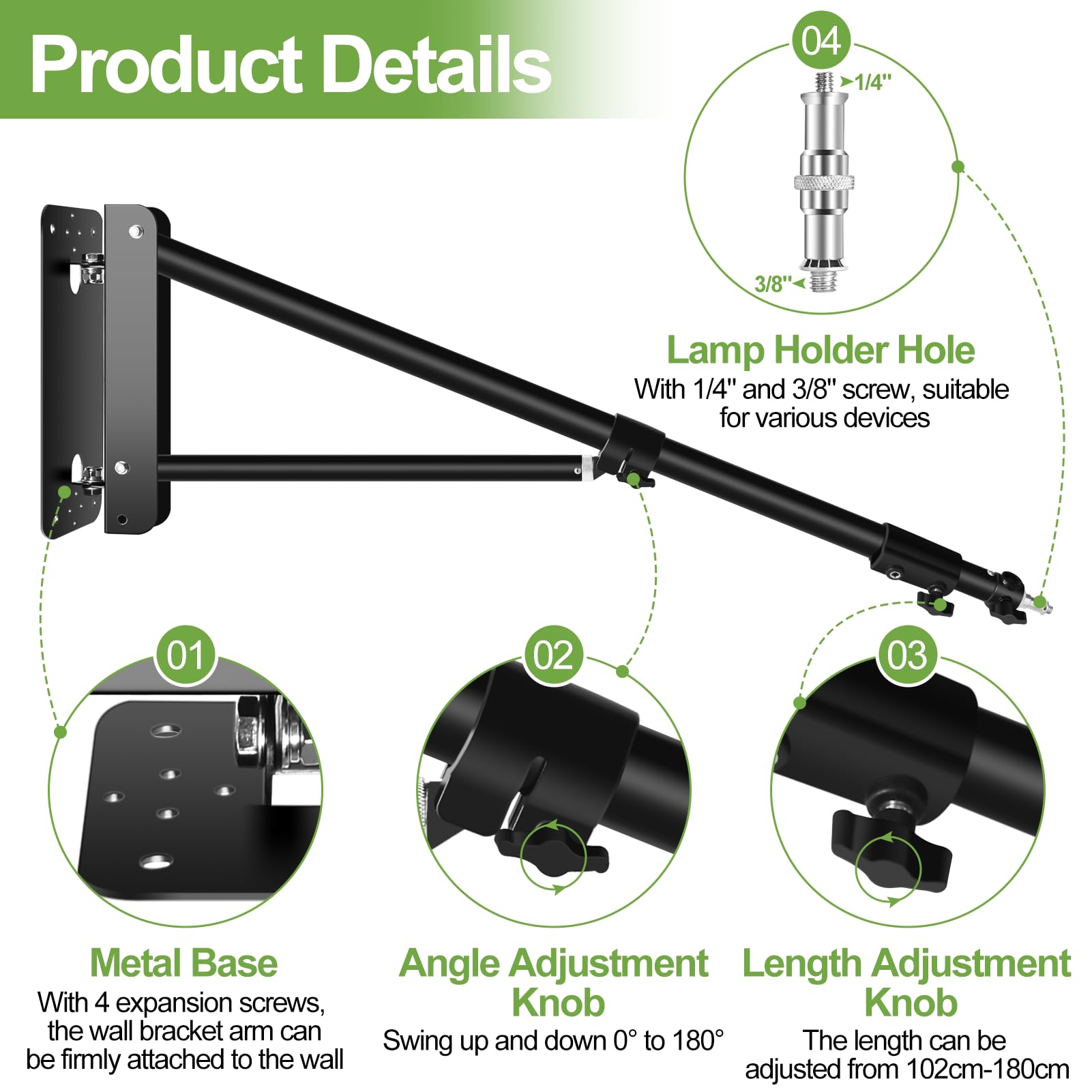 Snapklik.com : Wall Mount Triangle Boom Arm 70.9 Inches/180cm, Support ...
