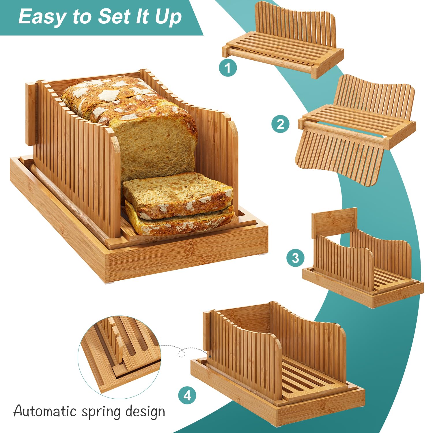 Snapklik.com : Bread Slicer, Bamboo Wood Homemade Bread Guide, 3 Slice ...