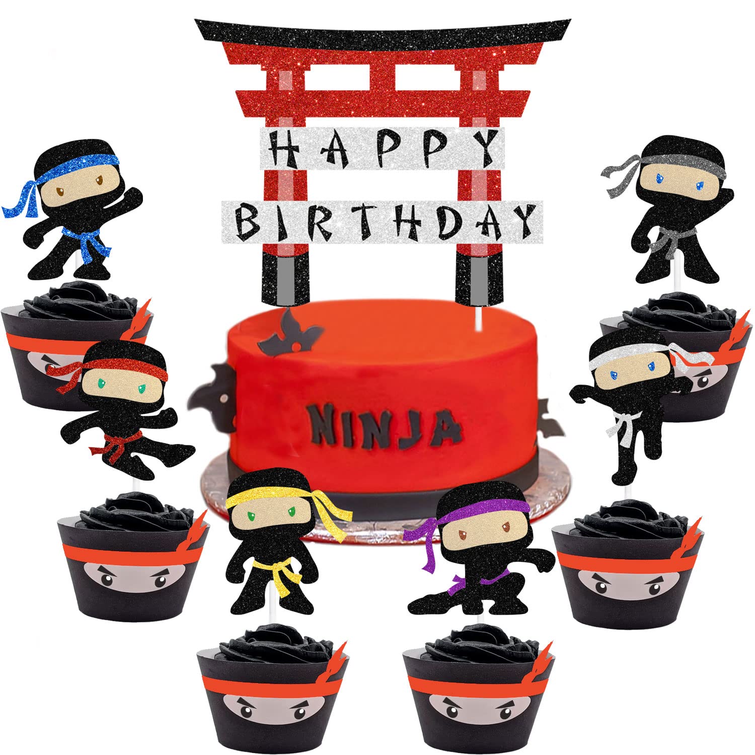 Amazon.com: 7 Pieces Ninja Happy birthday Cake Topper Decor Kit - kung ...