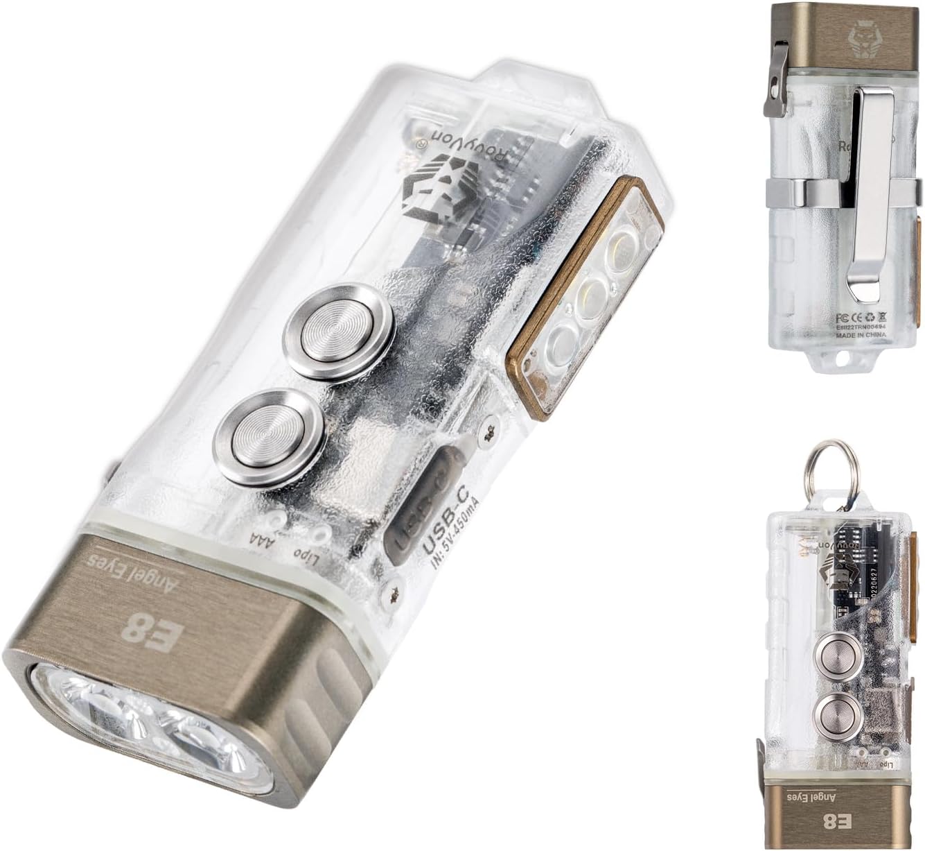 RovyVon Angel Eyes E8 Keychain Flashlight, Max 700 lumens Mini LED Flashlight with Auxiliary ...