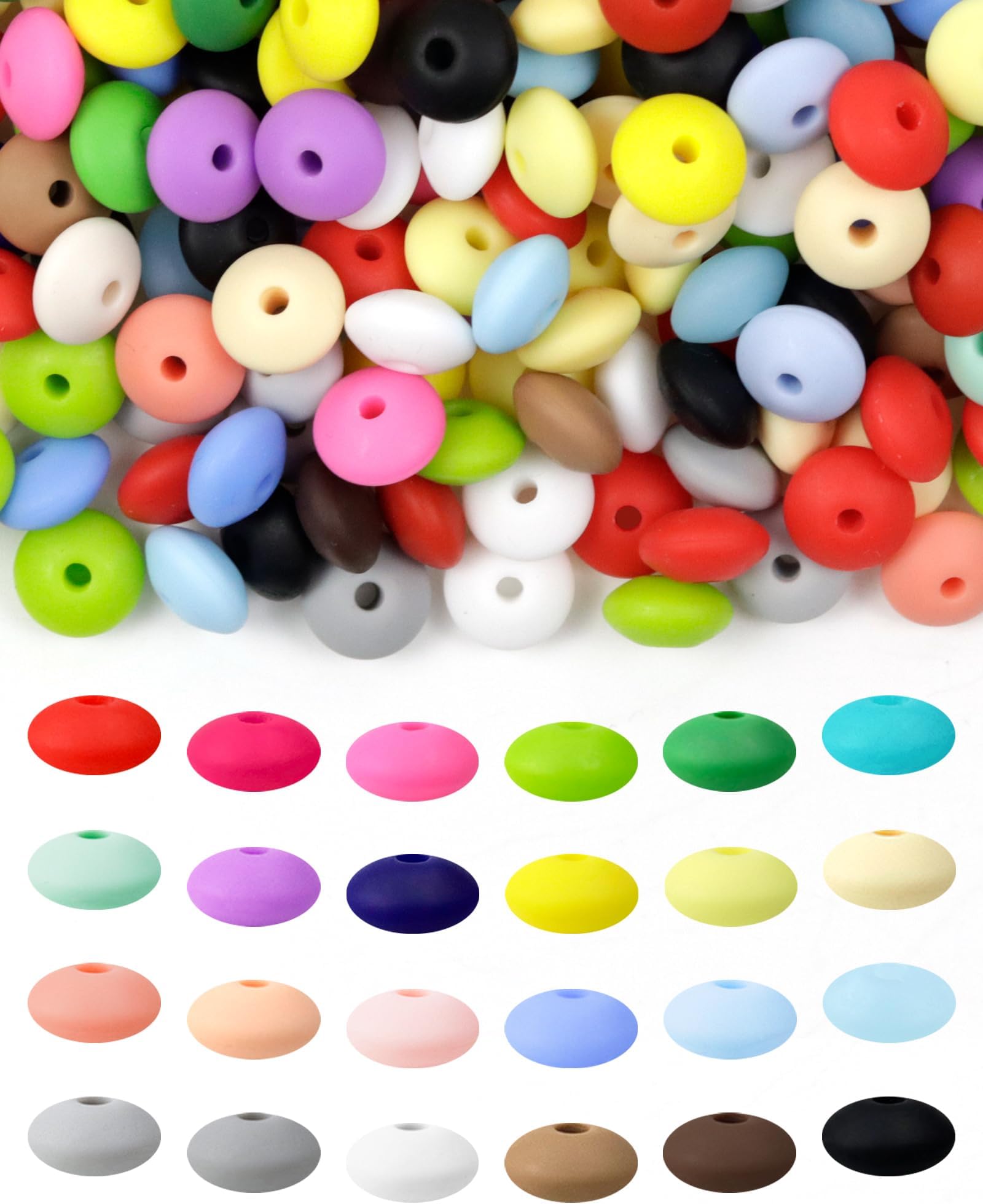 Amazon.com: FIVEIZERO 240Pcs Silicone Lentil Beads,16 Colors 12mm ...