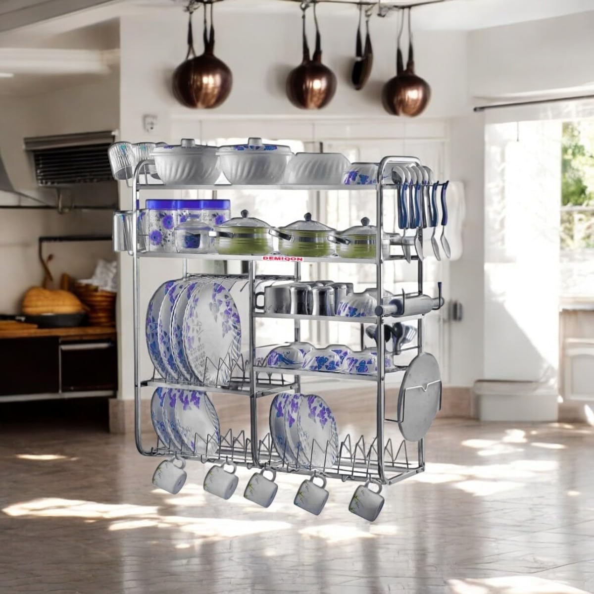 DEMIQON Steel 5 Shelf Kitchen Rack|Bartan Rakhane Vala Rack|Dish Rack ...