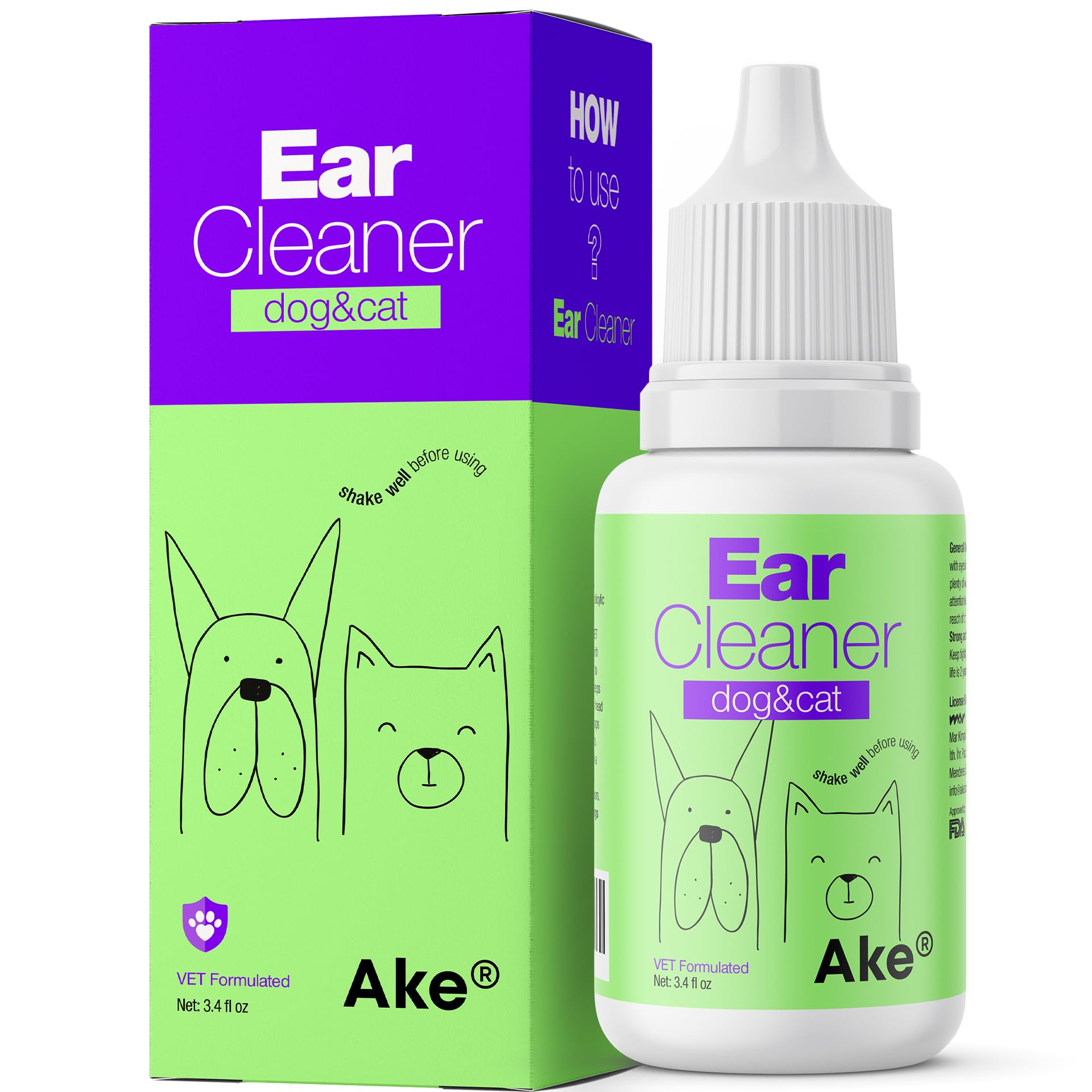 Amazon.com : Ake® Dog Ear Cleaner Solution - Cat Ear Cleaner - Dog Ear ...