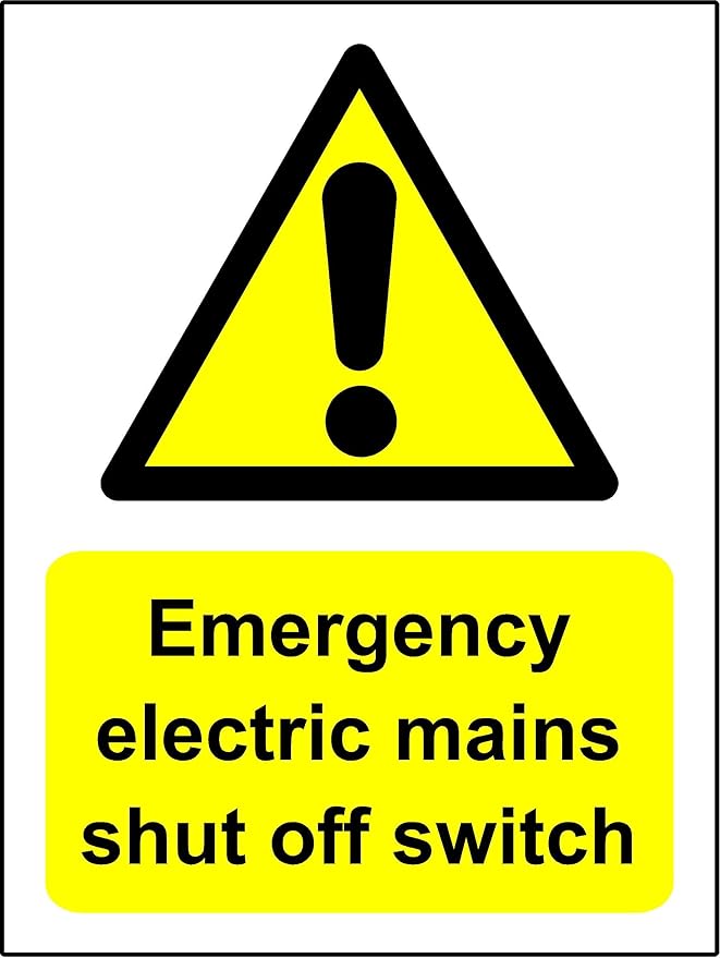 EMERGENCY ELECTRIC MAINS SHUT OFF SWITCH sign - Self adhesive sticker ...