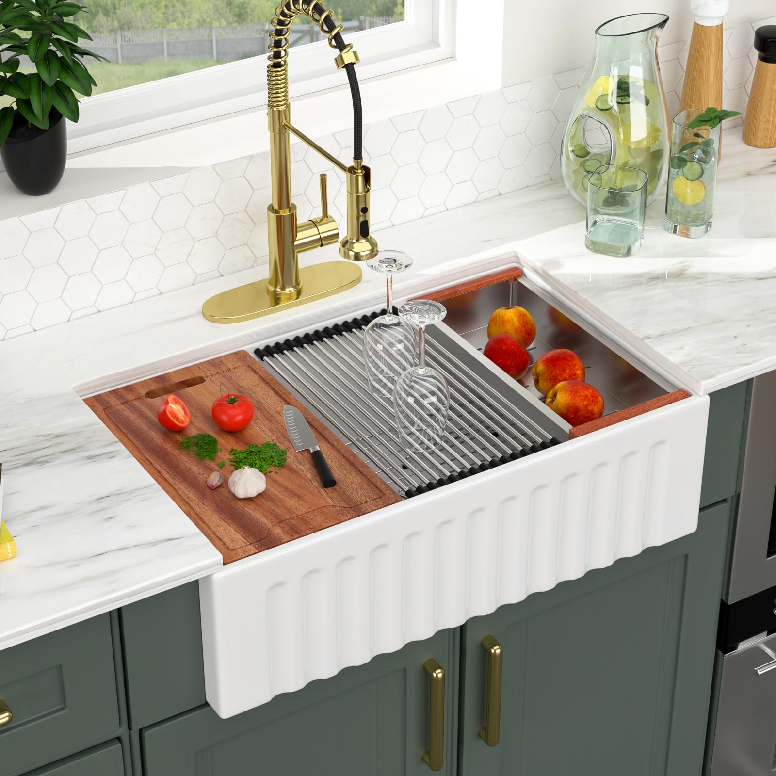 Snapklik.com : 33 In White Farmhouse Sink For Kitchen Fireclay ...