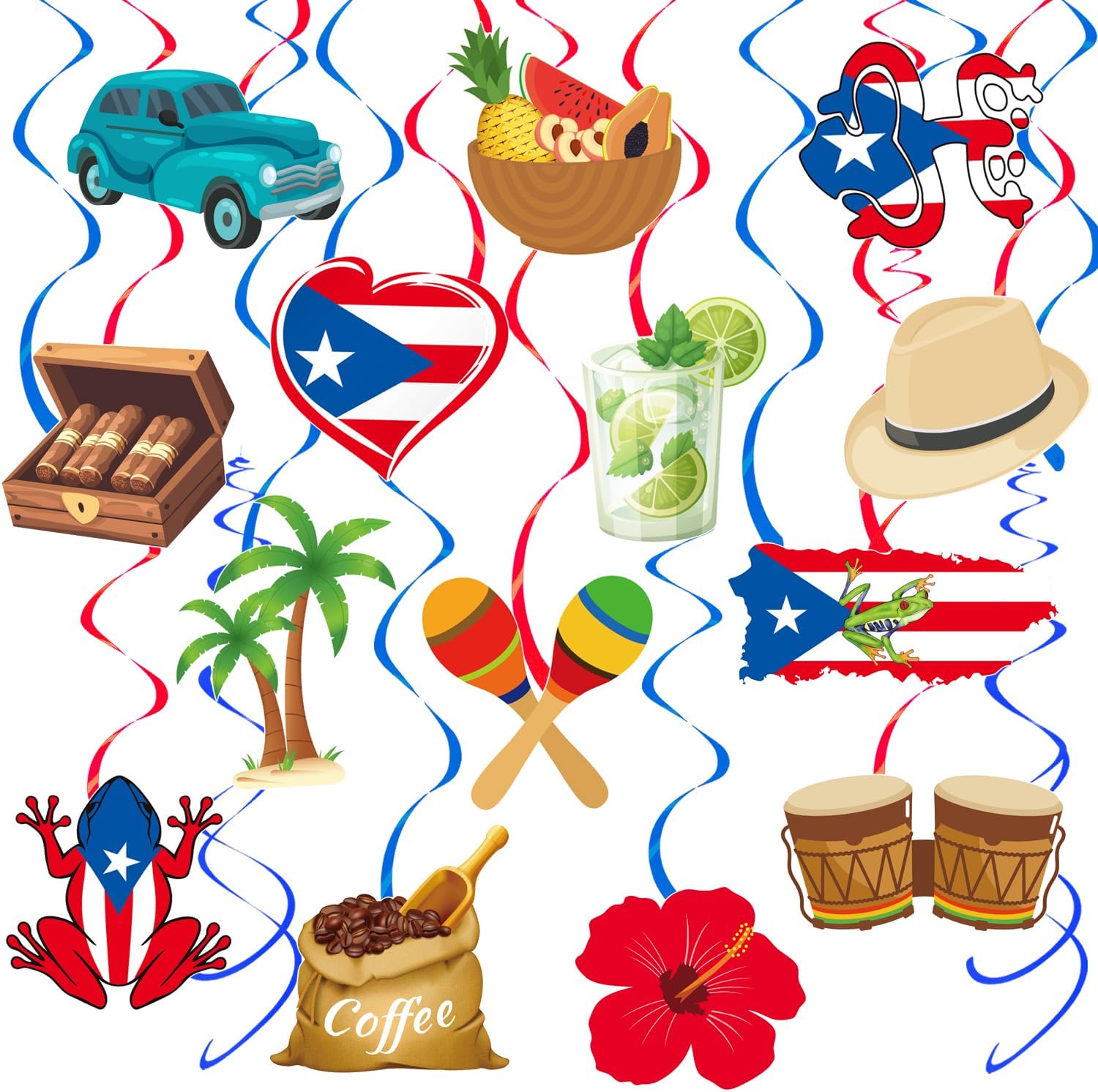 Amazon.com: Puerto Rico Hanging Swirls 20PCS Puerto Rico Birthday Party ...