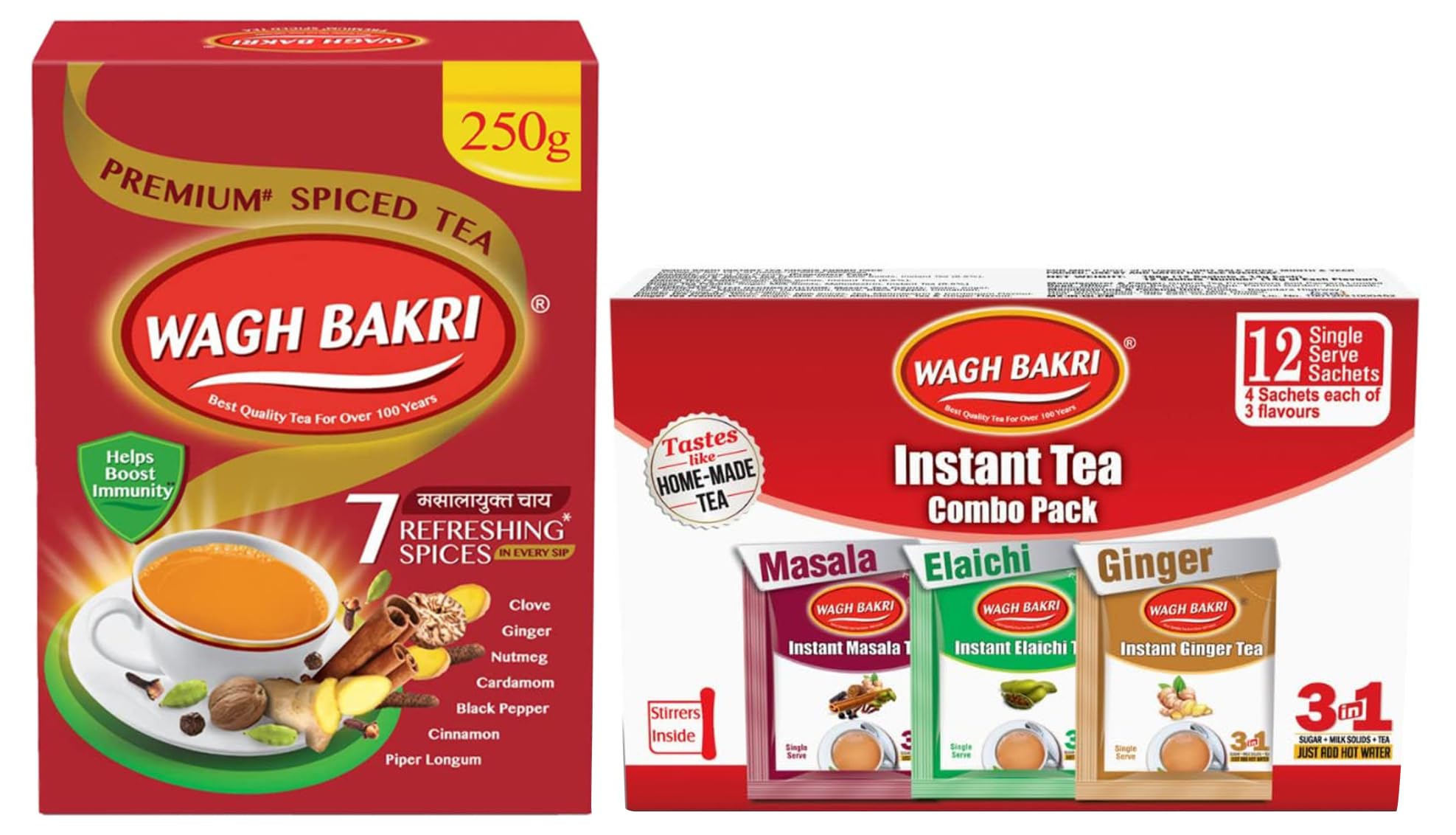 Wagh Bakri Instant Tea Premix Combo, 168g & Wagh Bakri Spiced Tea, 250g ...