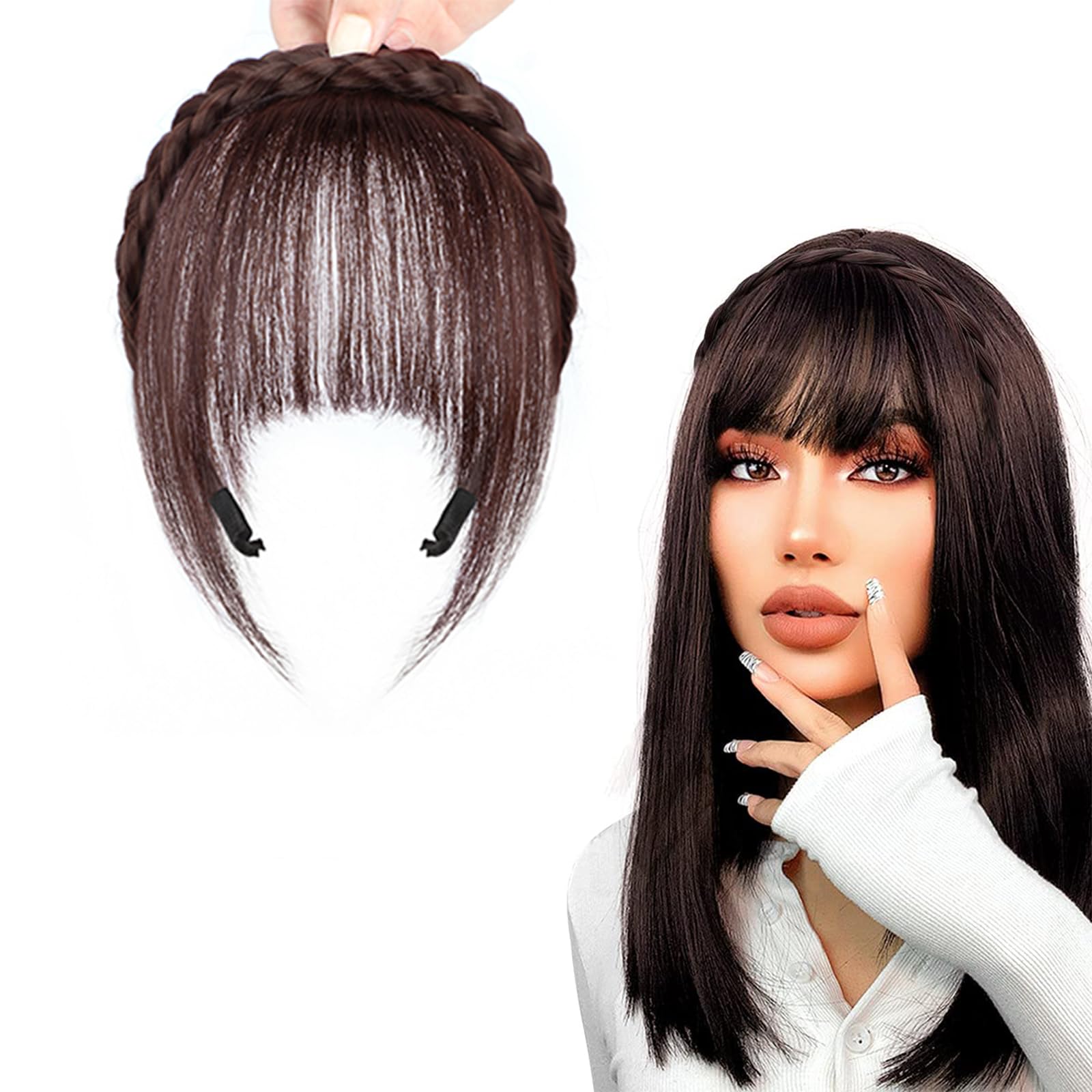 Amazon.com : PANGHUDM Wig with Bangs and Sideburns Trendy Braided ...