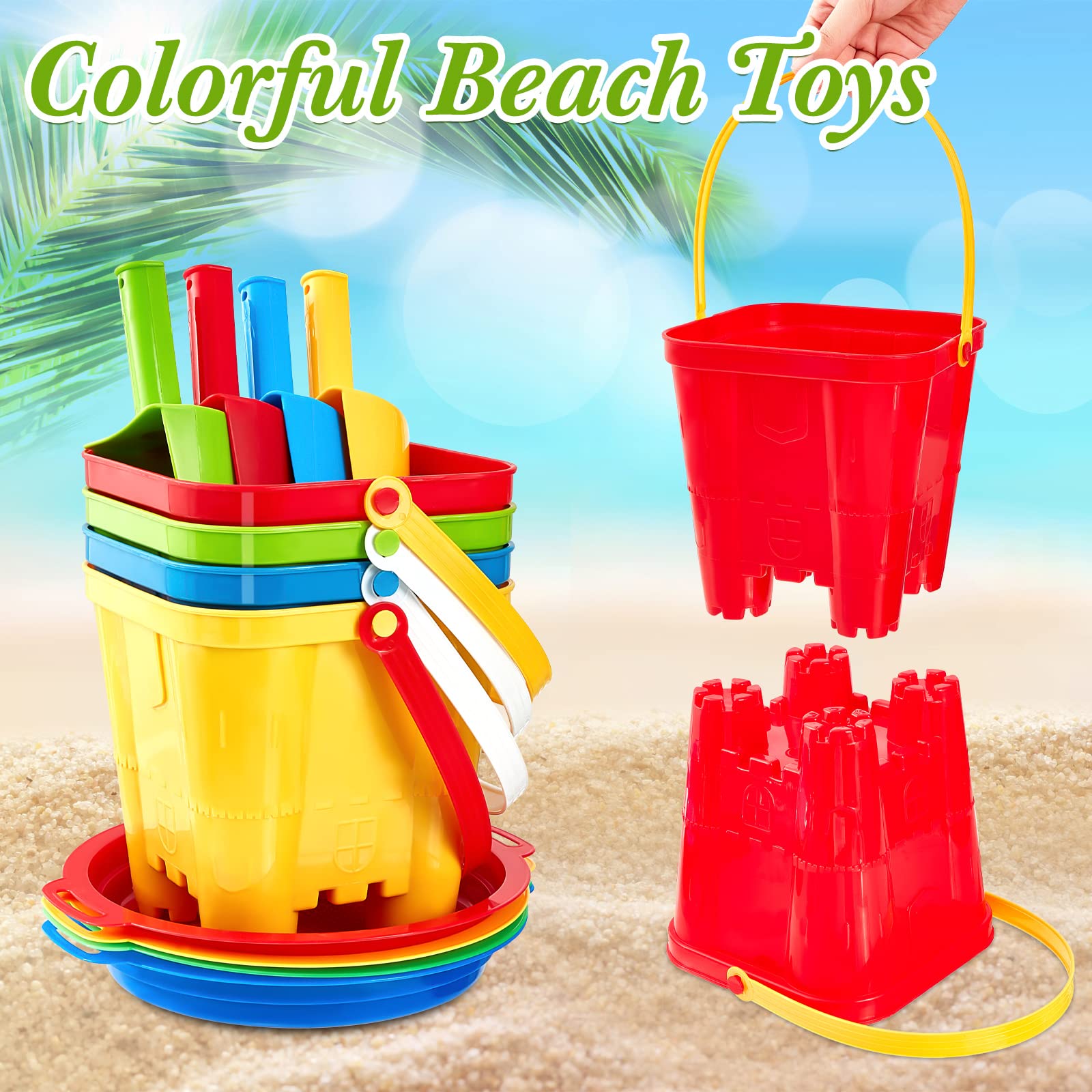 Lenwen 4 Set Beach Sand Toys Includes 4 Plastic Sand Buckets Pails, 4 ...