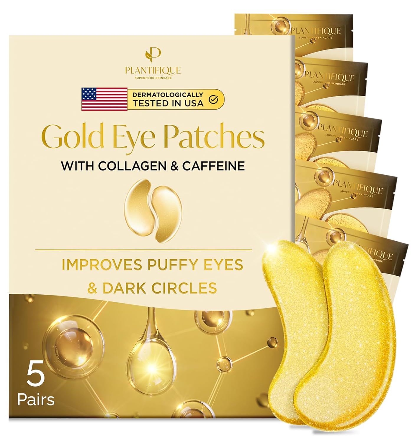 Amazon.com: PLANTIFIQUE Gold Eye Patches for Puffy Eyes and Dark Circles 5 Pairs Under Eye Masks ...