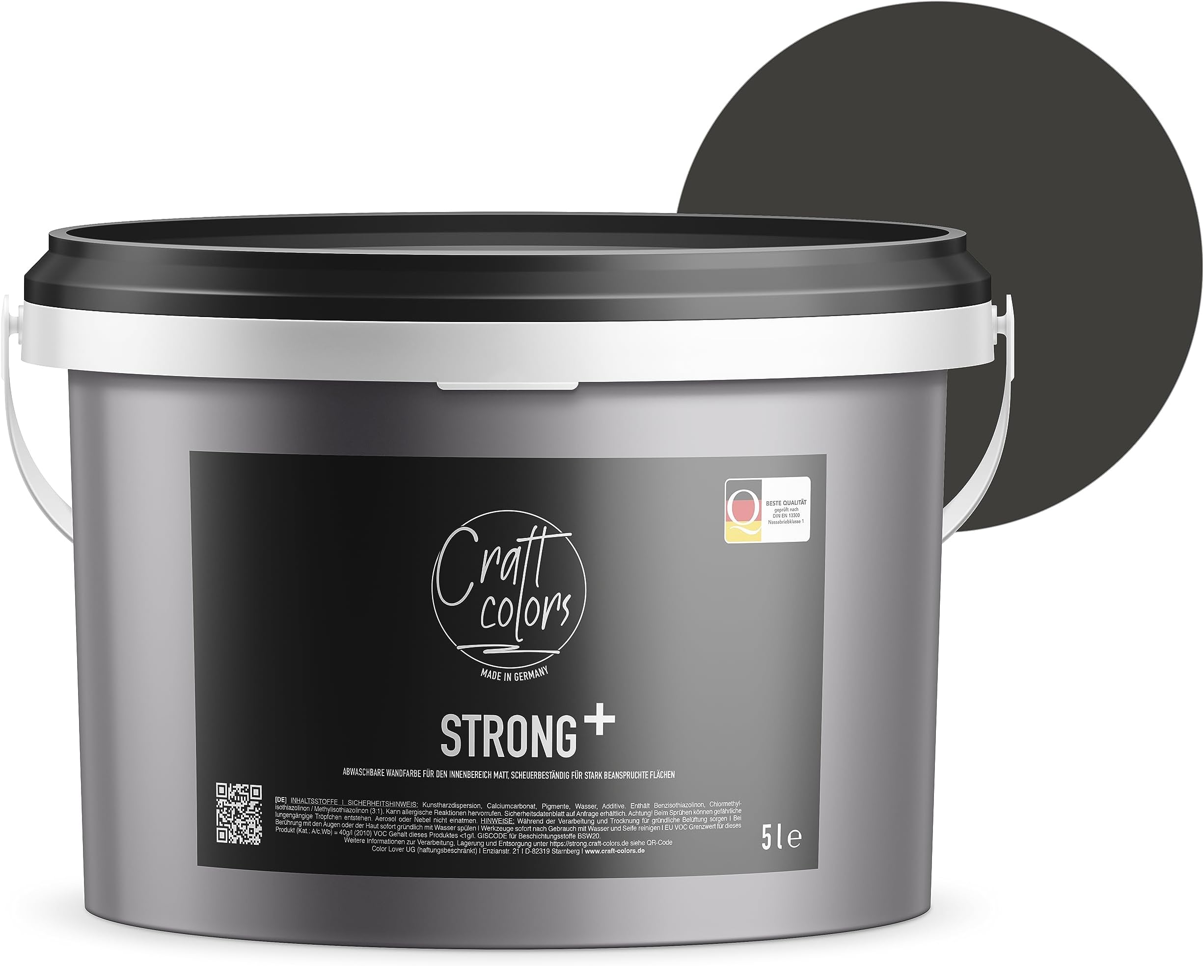 Craft Colors Wandfarbe Strong+ Anthrazit, 5 Liter für stark ...