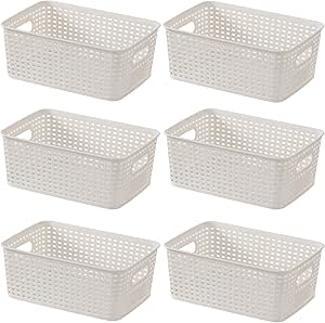 6-Pack Plastic Storage Baskets Set of Stackable Weave Baskets Sturdy ...