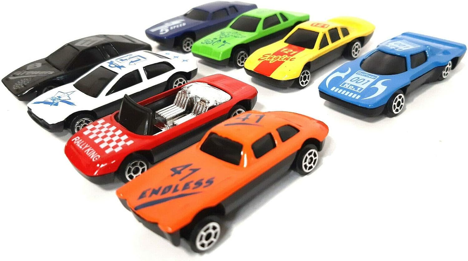 8 Pcs Die Cast Metal Free Wheel Toy Cars Set Mini Racing Convertibles ...