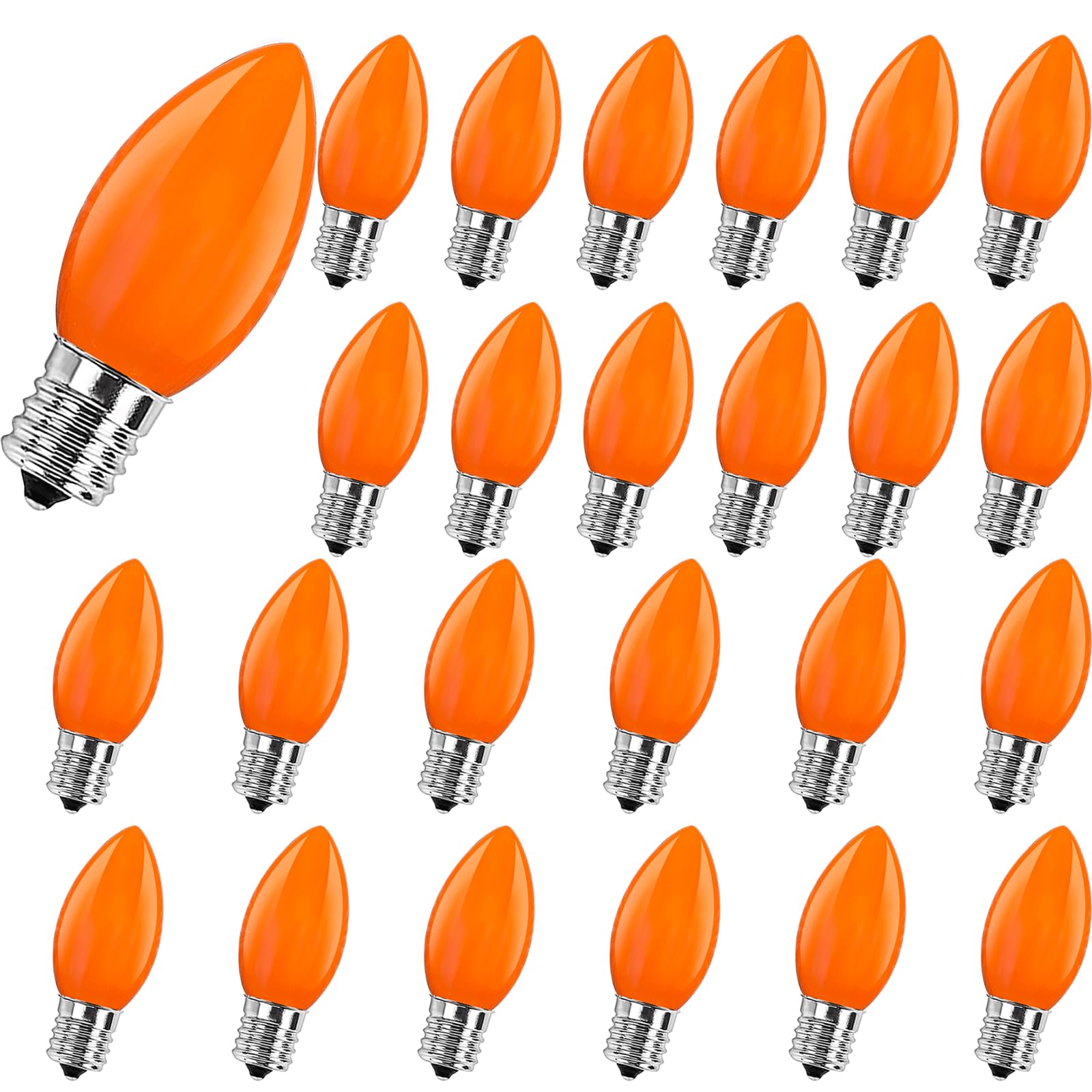 C9 LED Orange Replacement Bulbs, 25 Pack Ceramic Orange Halloween ...