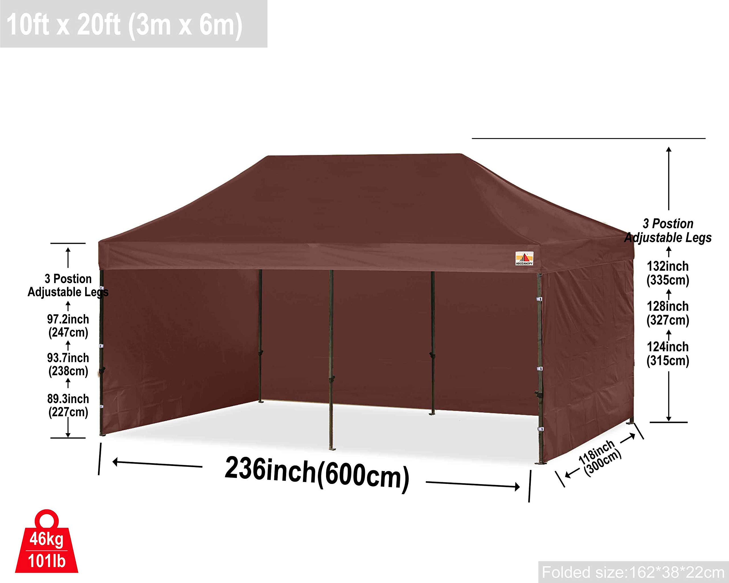 ABCCANOPY Heavy Duty Ez Pop up Canopy Tent with Sidewalls 10x20, Brown