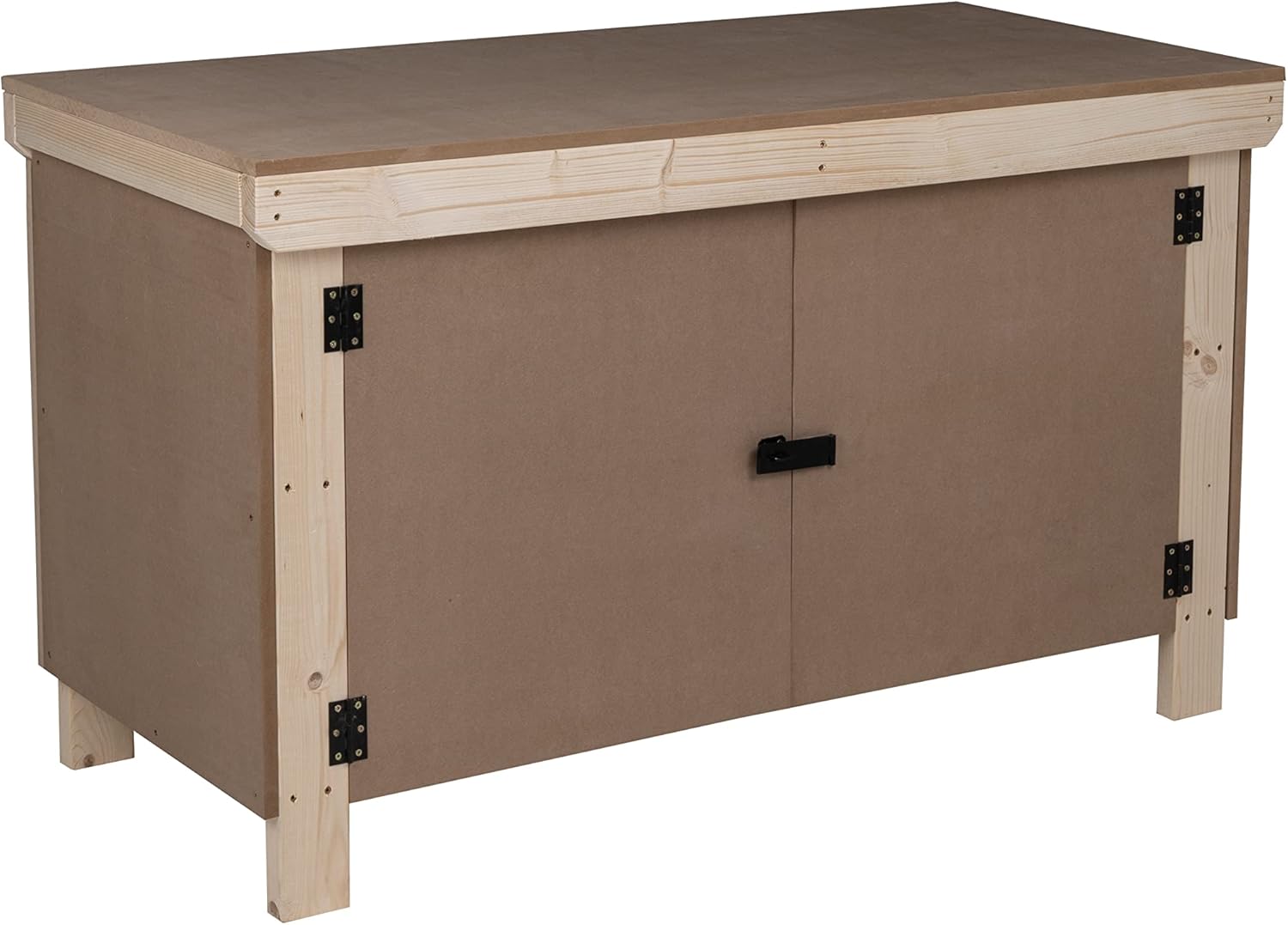 Wooden MDF Workbench With Lockable Cupboard - Garage Work Table (Double ...