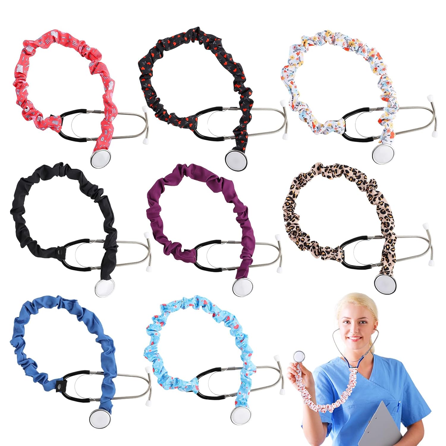 Amazon.com: 9PCS Stethoscope Cover,Scrunchie-Stretchy Stethoscope Cover ...