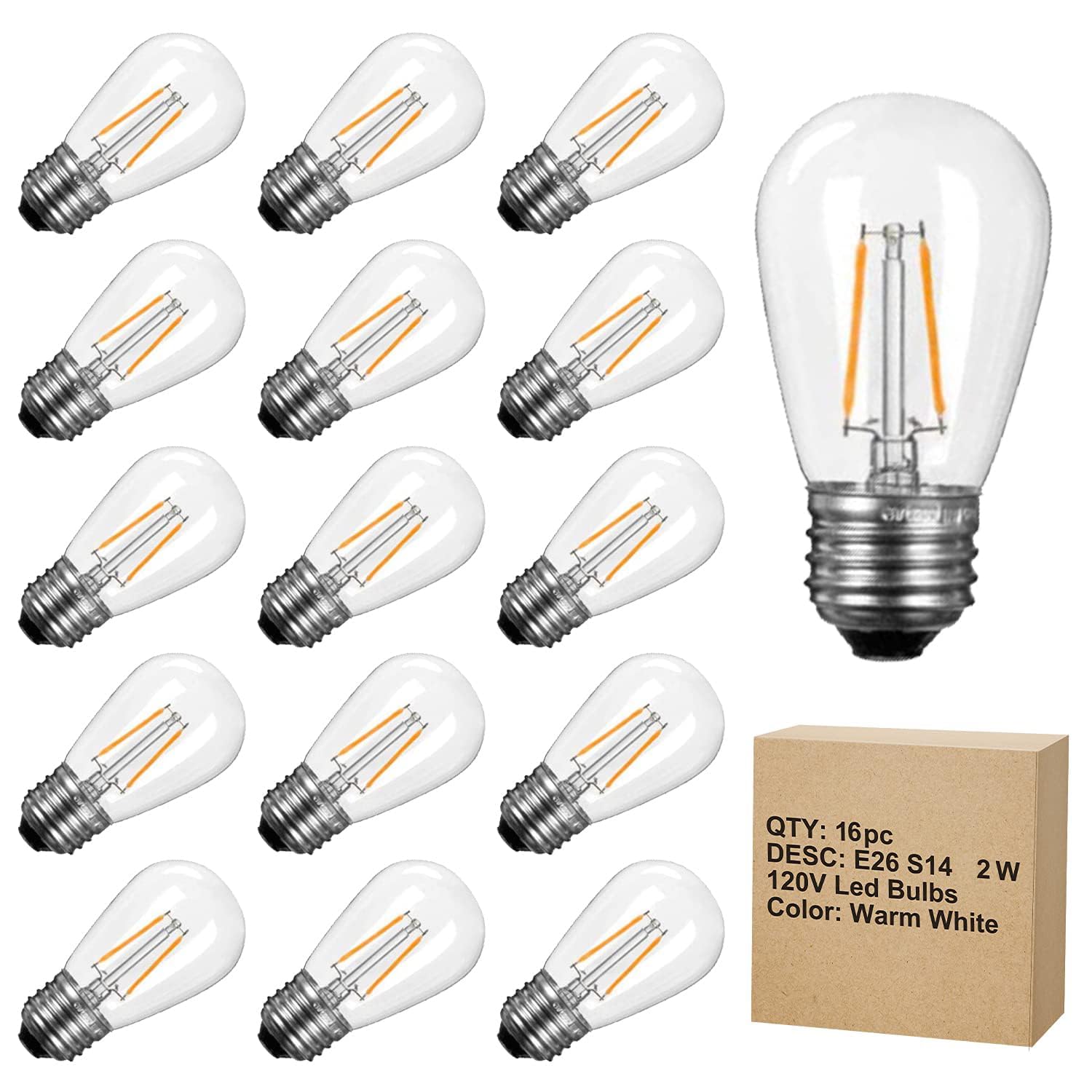 Snapklik.com : 16 Pack LED S14 Replacement Bulbs, 2W Shatterproof ...