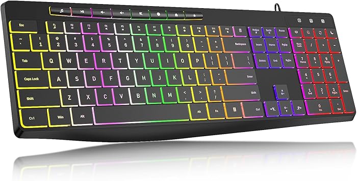 Amazon.com: Computer Keyboard Wired,7-Color Rainbow LED Backlit, Quiet ...