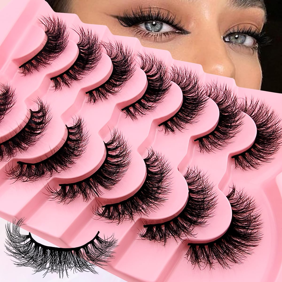 Amazon.com: 7 Pairs Cat-Eye Lashes Flu-ffy 16mm Fox Eye Lashes Curly ...
