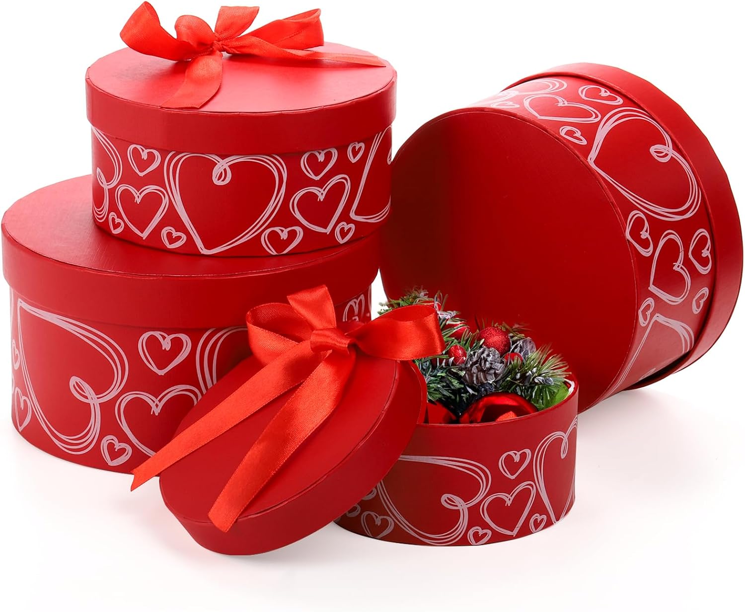 Amazon.com: Goaste 4 Pack Round Gift Boxes with Lids, Red Nesting Gift ...