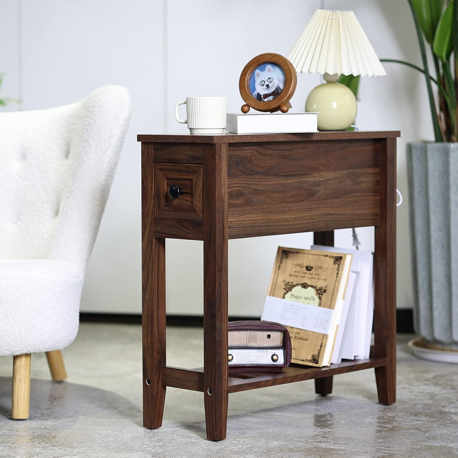 LUSUOWLZ Chairside Narrow End Table, Solid Wood Recliner Side Table ...