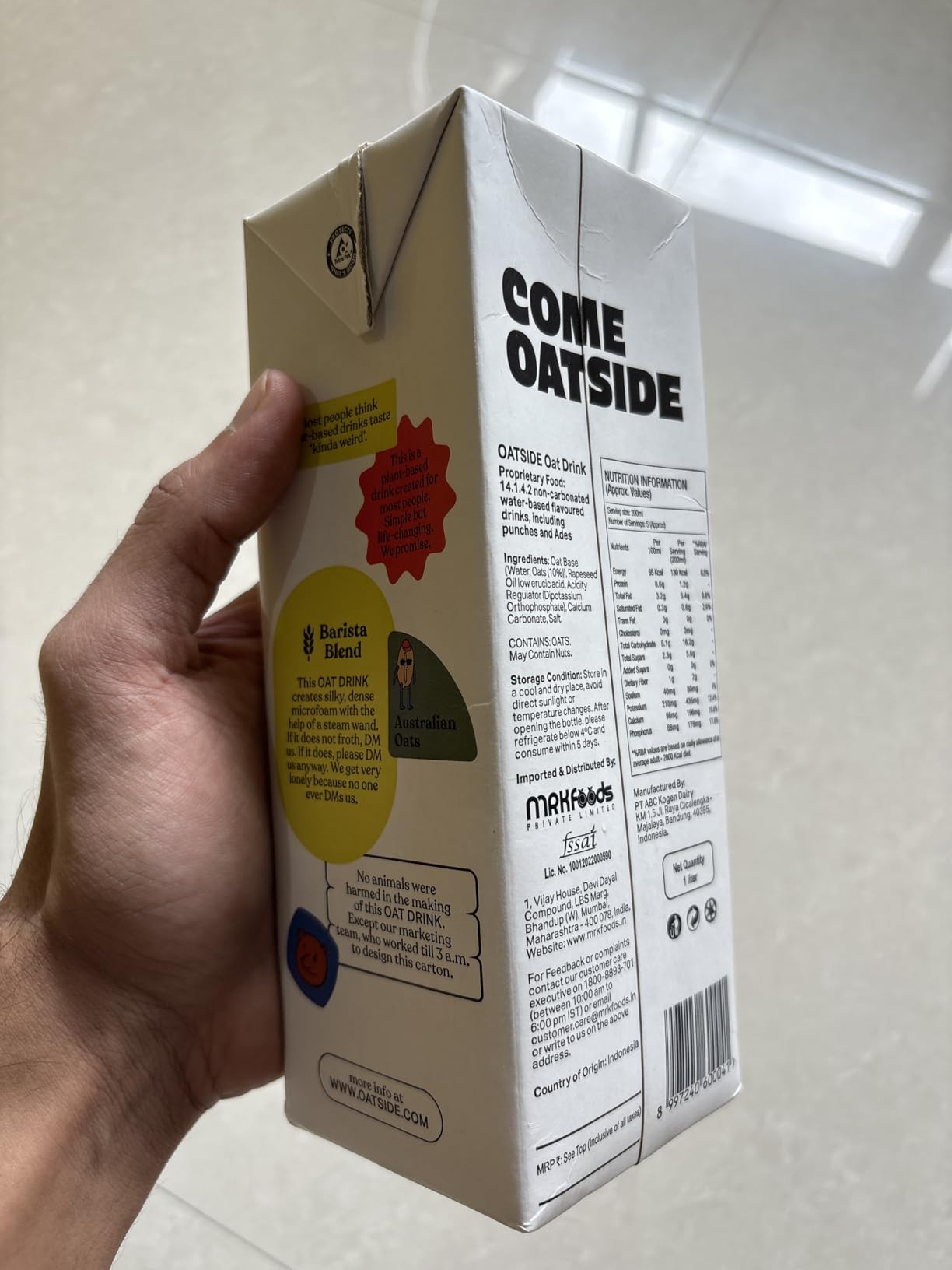 Oatside Oat Milk, Pack of 6, Barista Blend, No Added Sugar 100% Plant ...