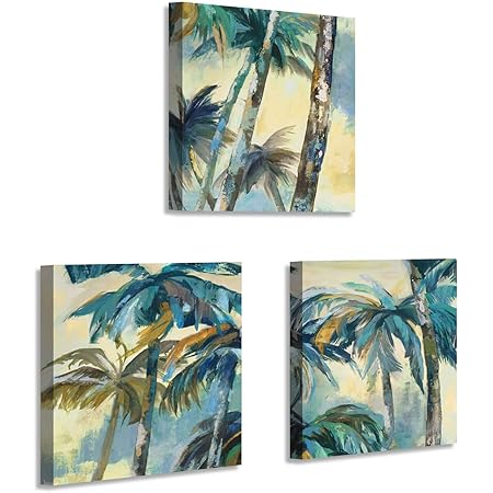 Amazon.com: Beach Palm Trees Wall Art: Abstract Coastal Seascape Hand ...