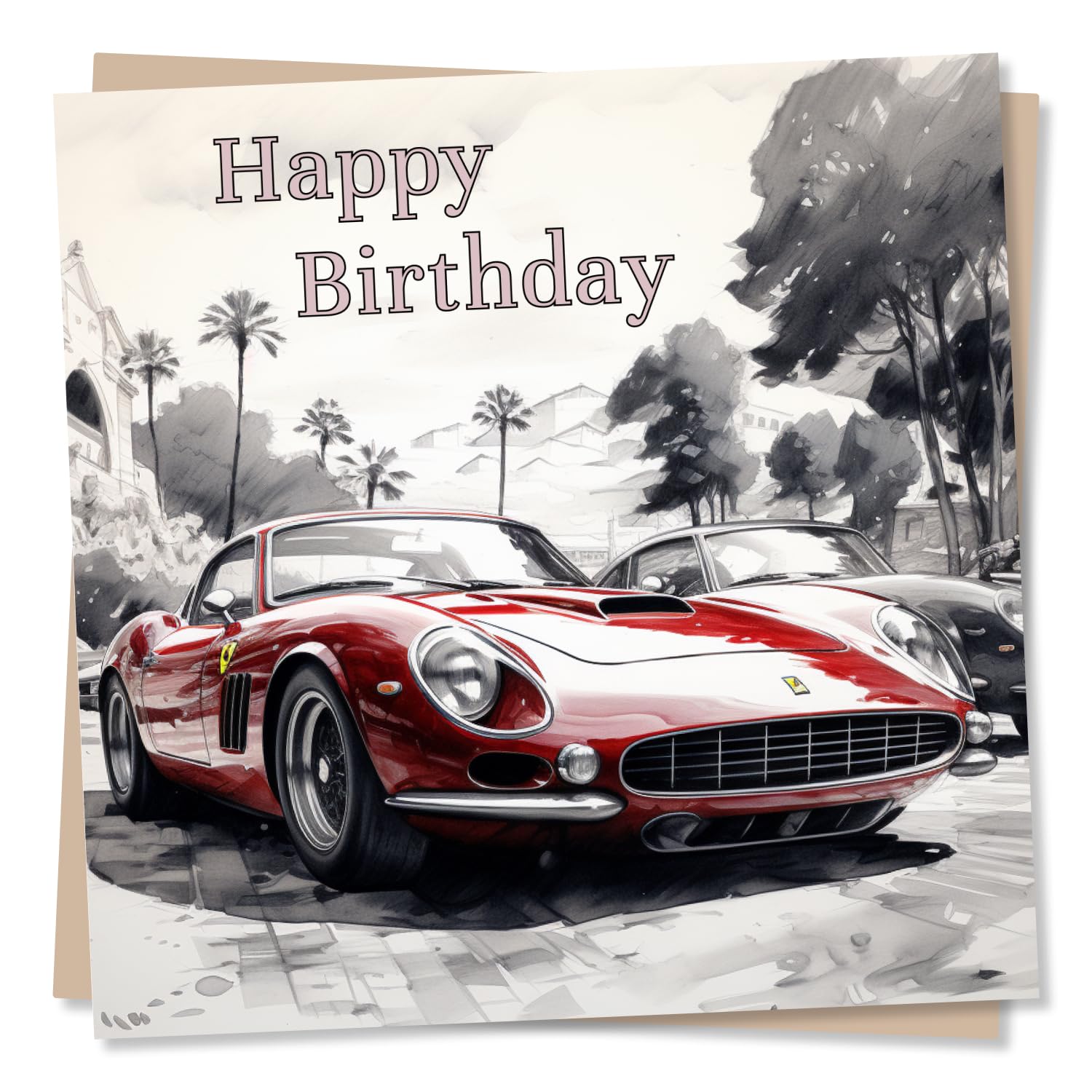 Happy Birthday Card - Red Classic Car - Vintage Car Design - Greetings ...