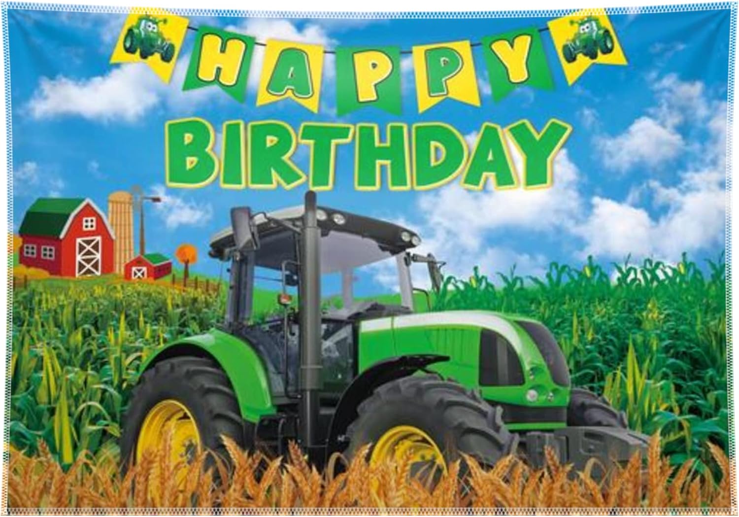 Amazon.com : Allenjoy 68x45inch Fabric Green Tractor Birthday Backdrop ...